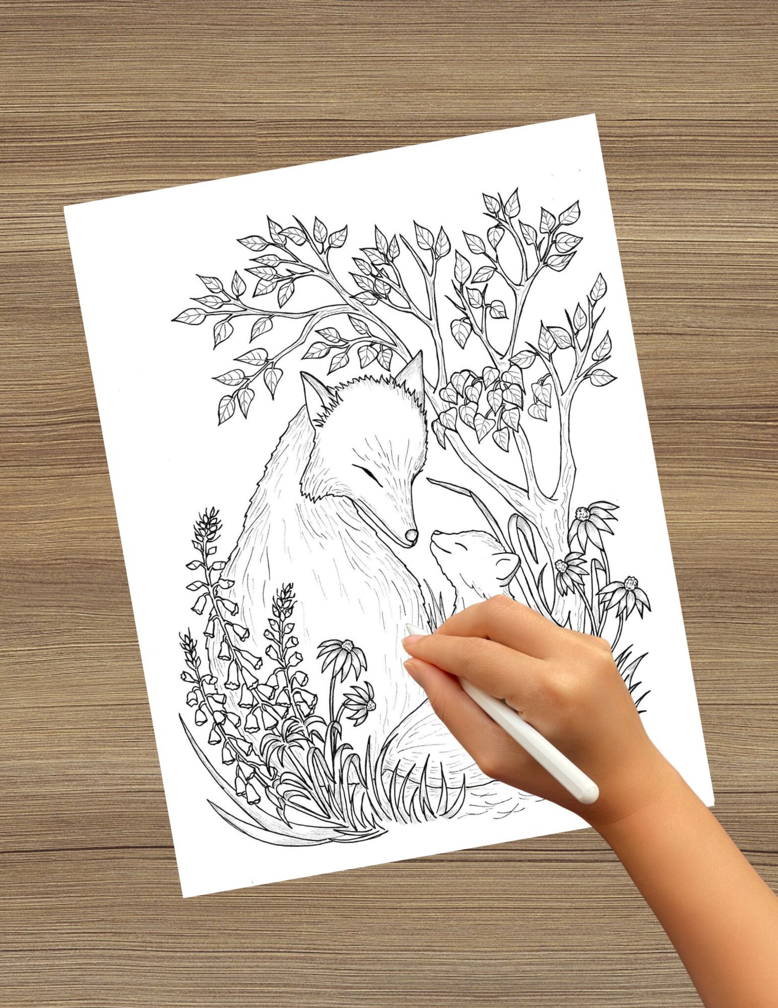 Printable Coloring Page. Mama Fox and Baby. Art Therapy for Kids and ...