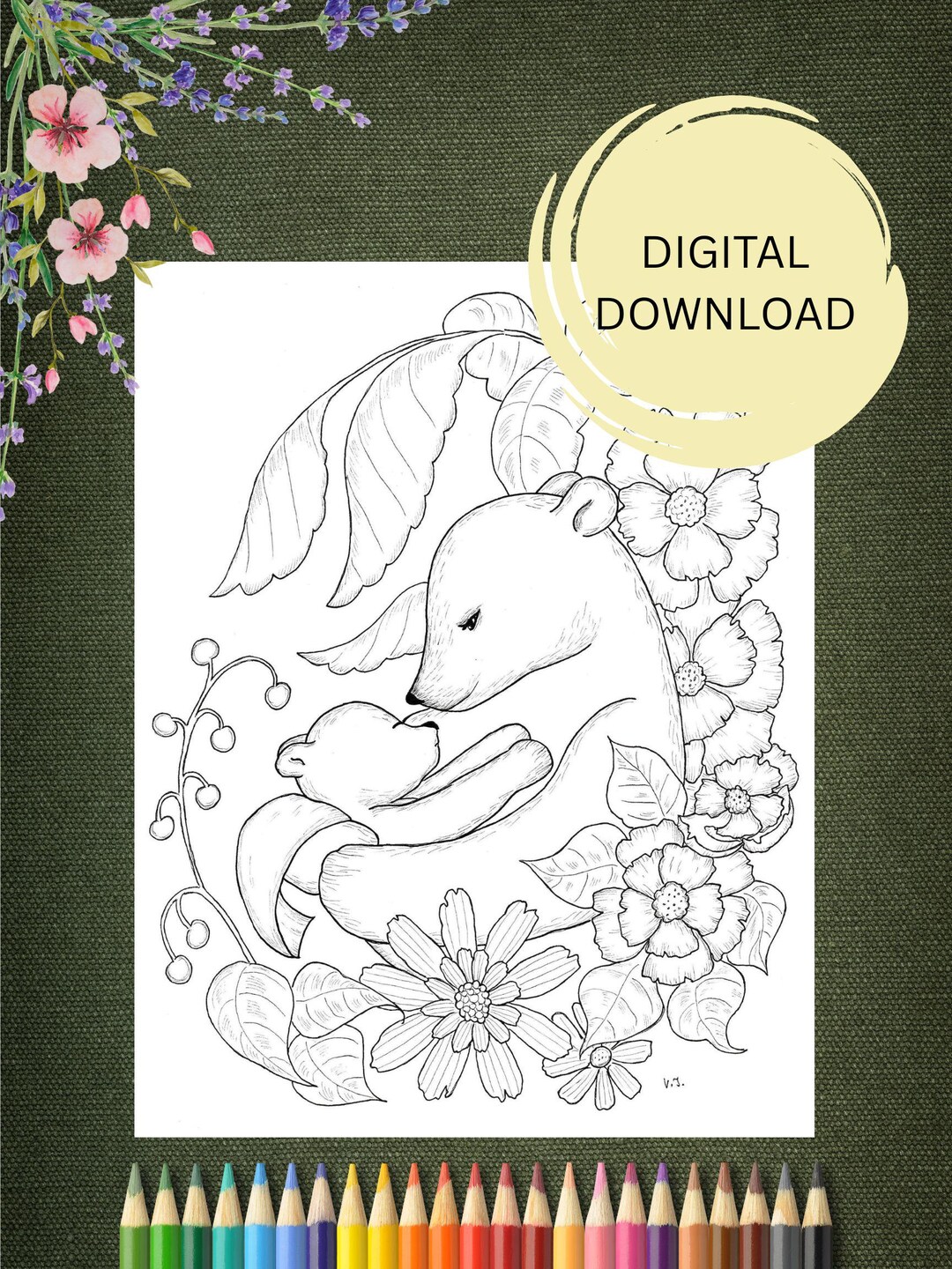 Mama Bear Coloring Page: Handmade Drawing (PDF & JPG Download) - Etsy