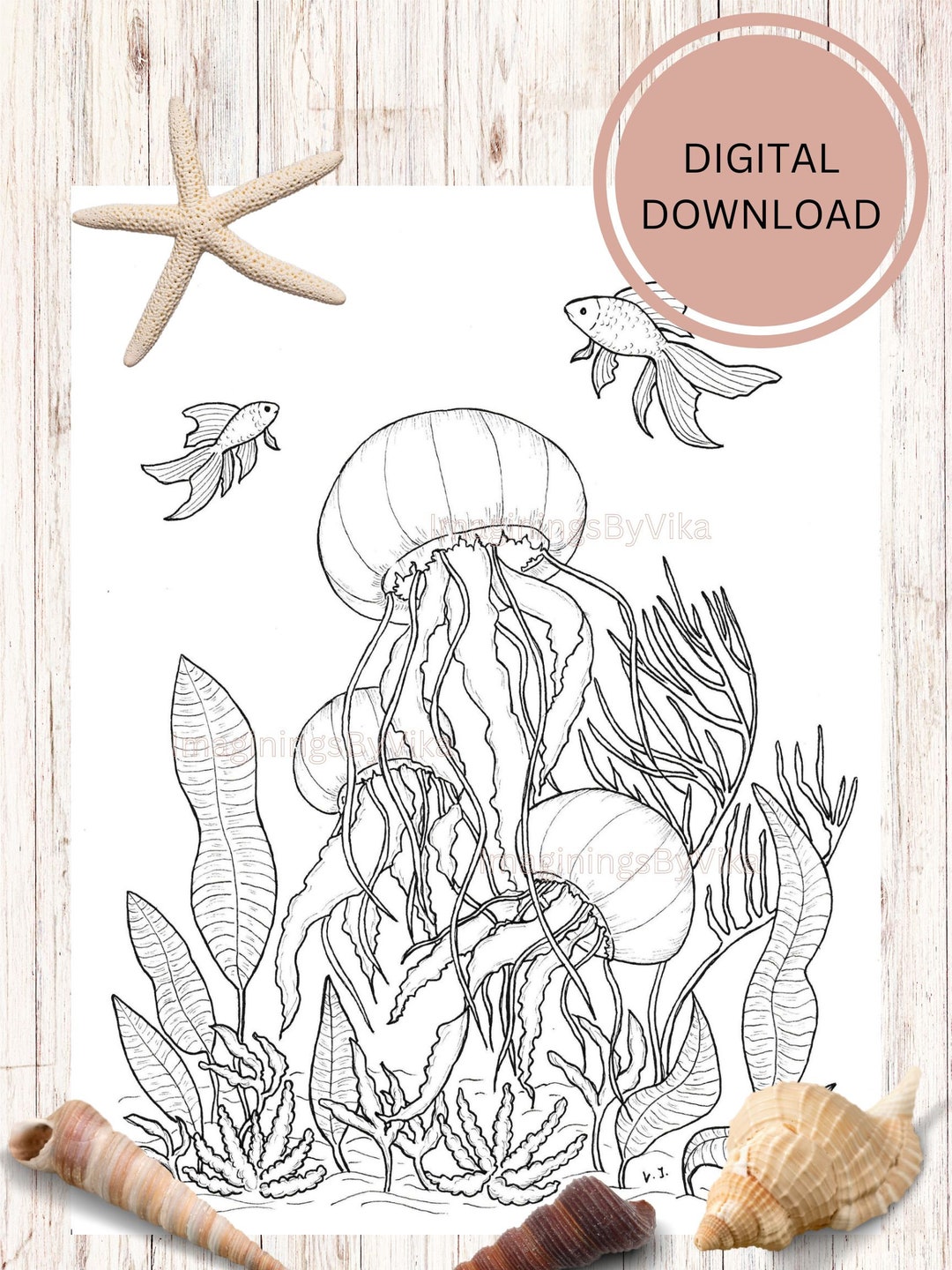 Ocean Coloring Page. Jellyfish Coloring Page. Art Therapy for Kids and ...