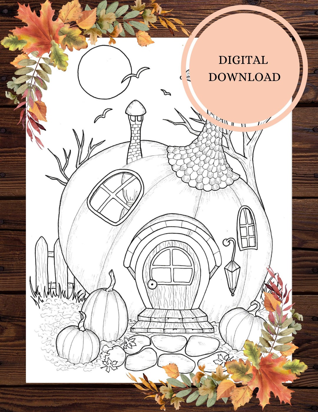 Pumpkin House Coloring Page/instant Download Coloring Page for Adults ...