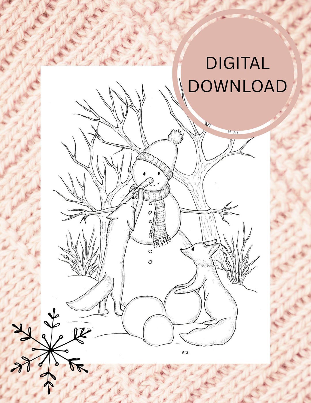 Foxes Building Snowman Coloring Page, Christmas Printable (PDF/JPG ...