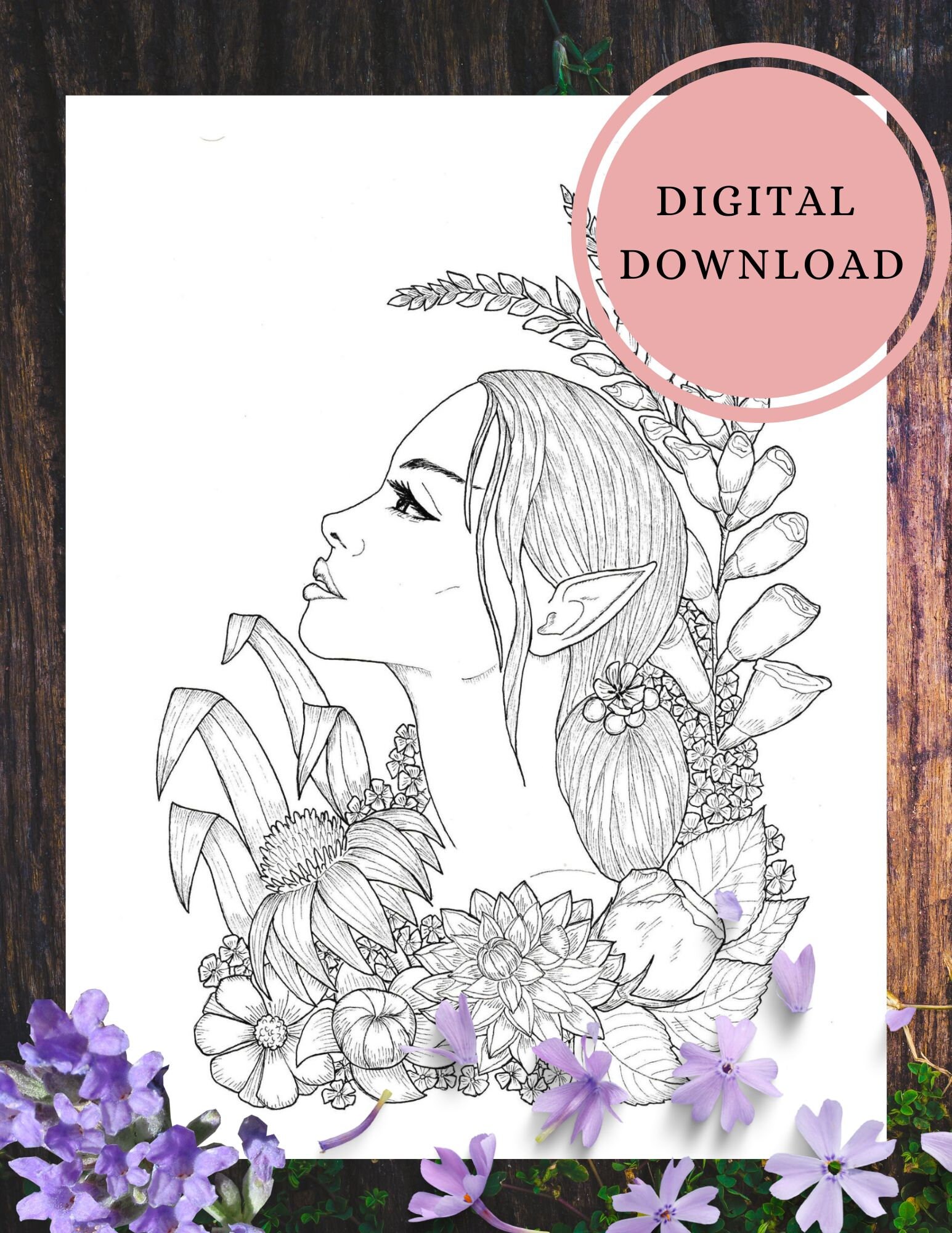 Flower Fairy Instant Download Coloring Page for Adults and Kids - Etsy