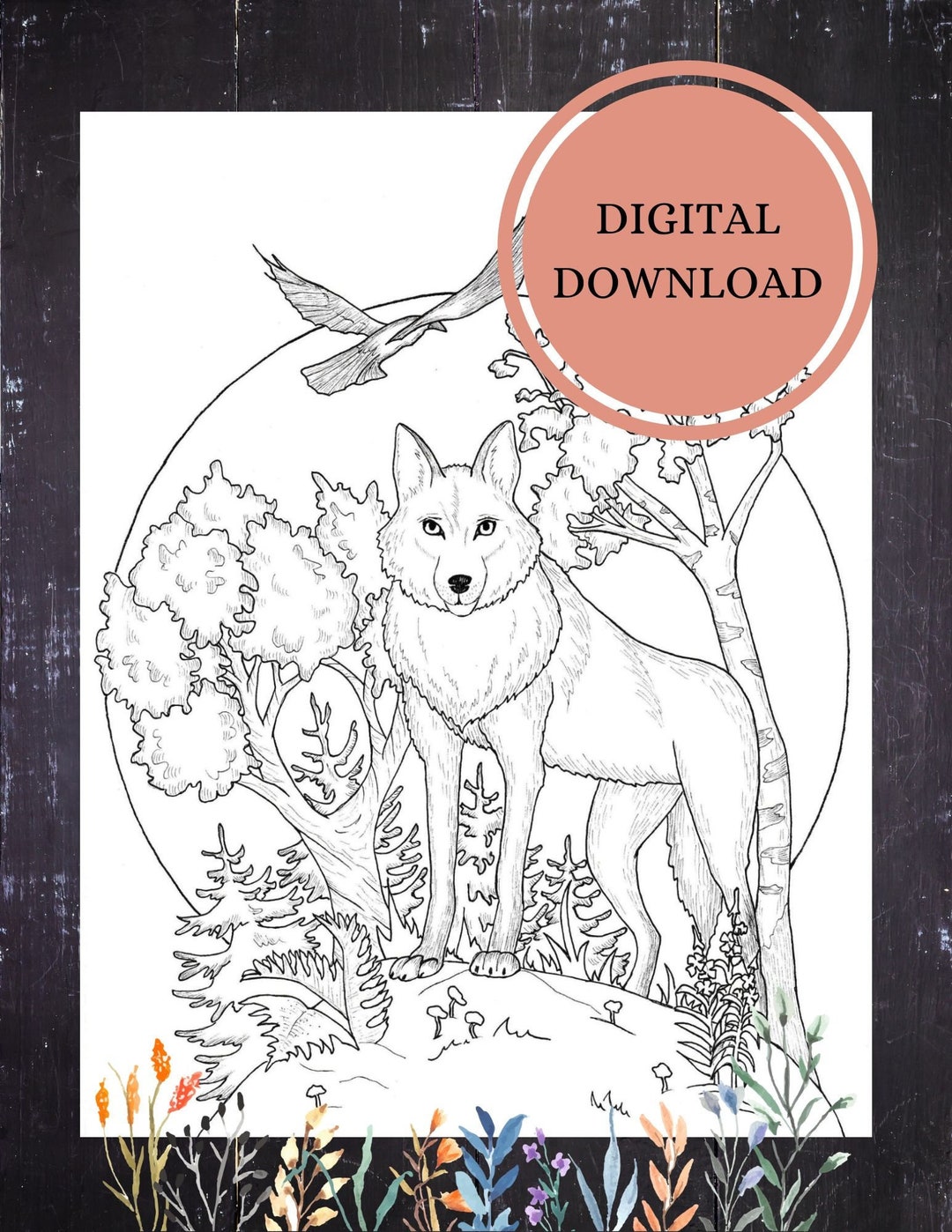 Wolf Coloring Page/instant Download Coloring Page for Adults and Kids ...