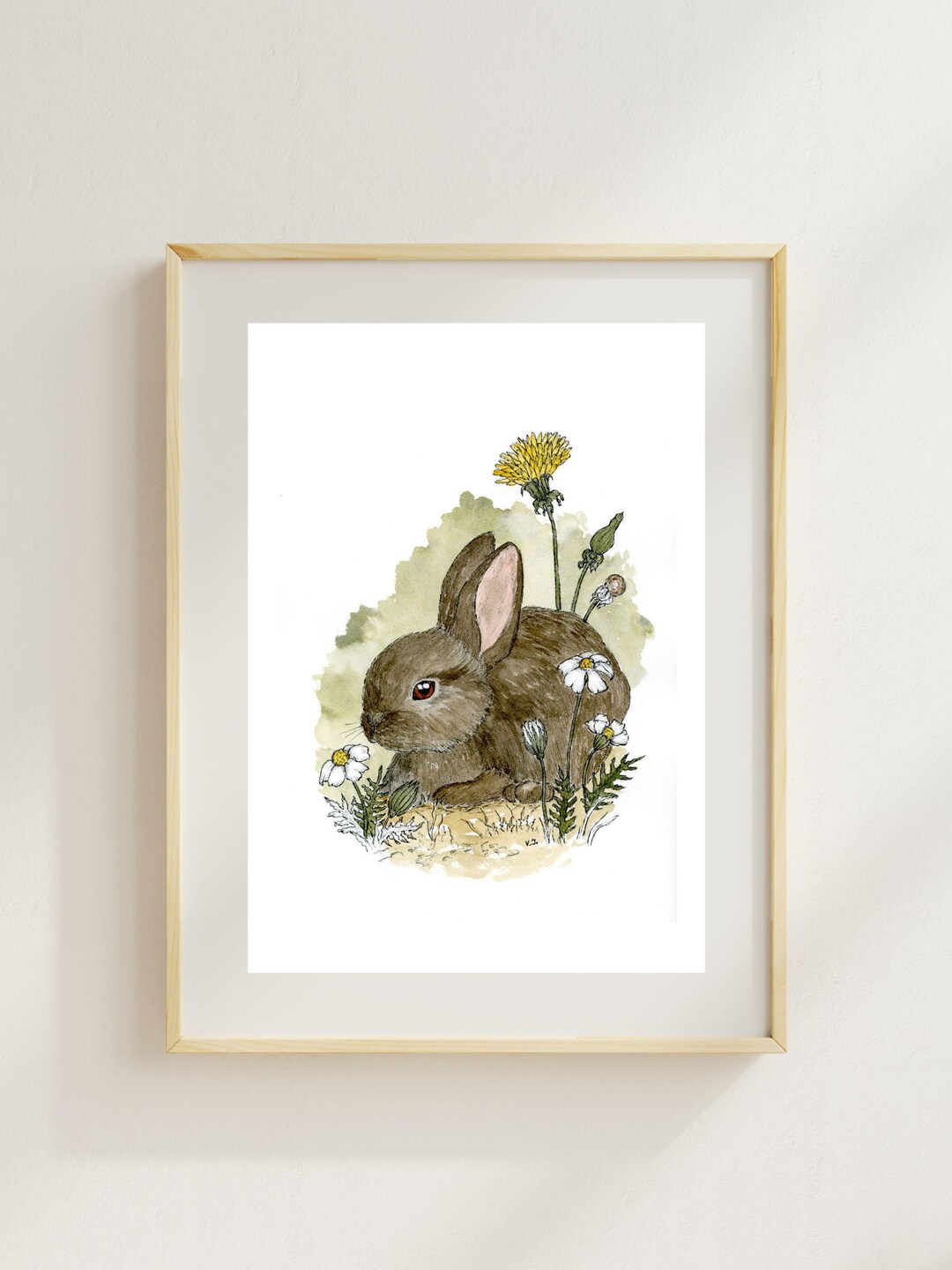 Bunny Art Print. Nursery Room Art Print. Illustration Art. Pen and ...