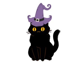 Black Cat Witch Hat Clipart, Watercolor Purple Roses Png, Halloween ...
