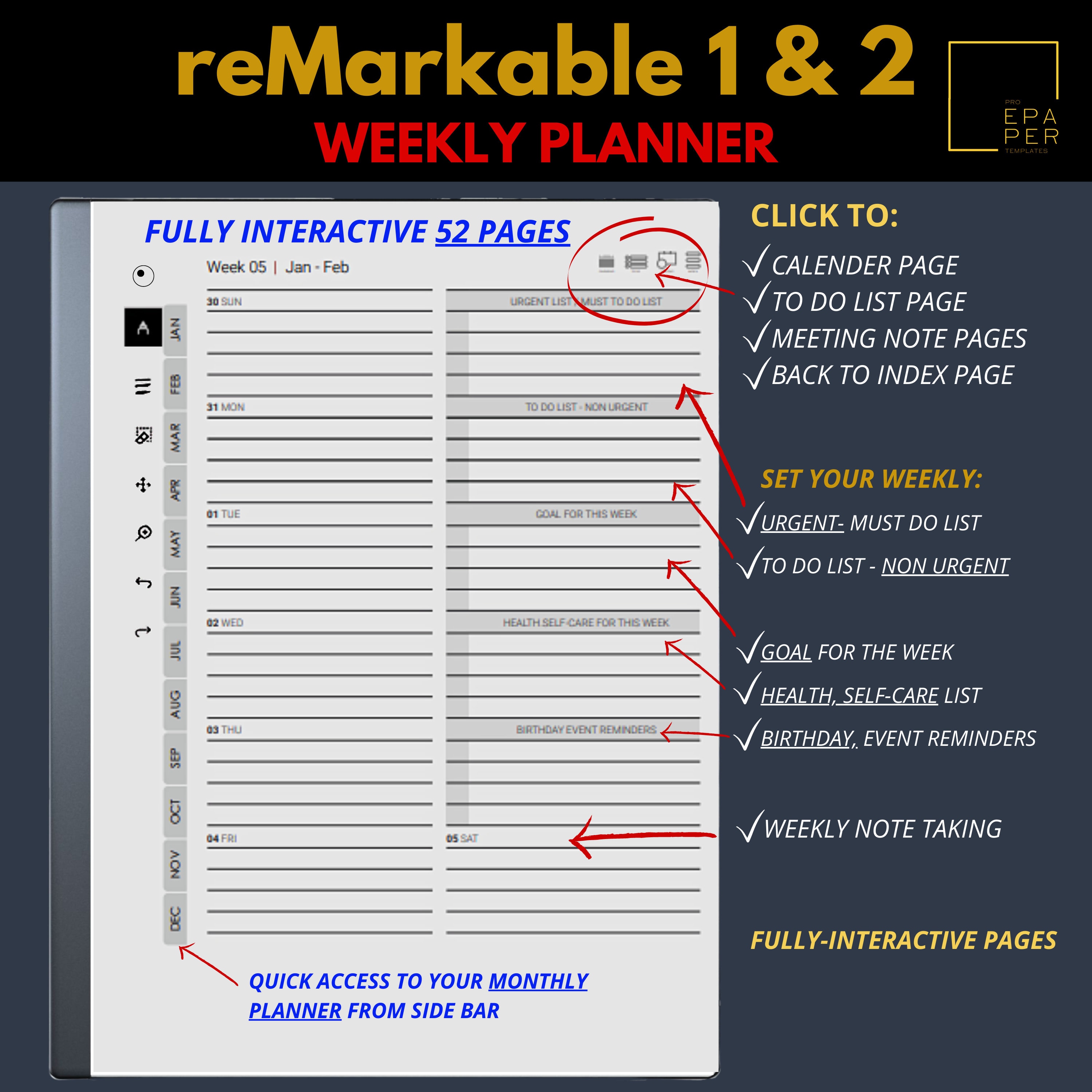 Remarkable 2 Templates Bundle hyperlinks 2023 Planner for Remarkable 1 ...