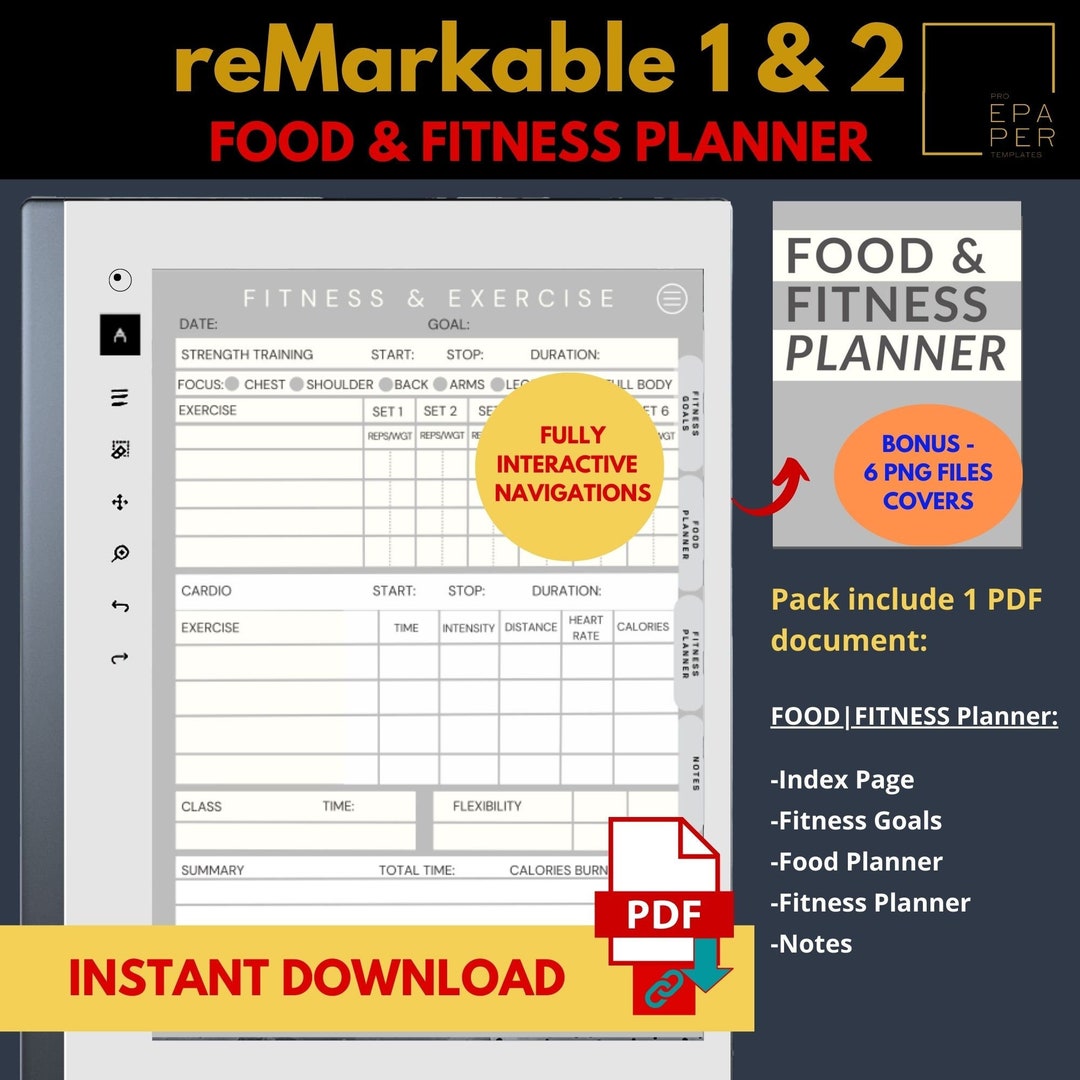 FOOD & FITNESS PLANNER for Remarkable 1 2 | Minimalist | Remarkable Digital Template ...