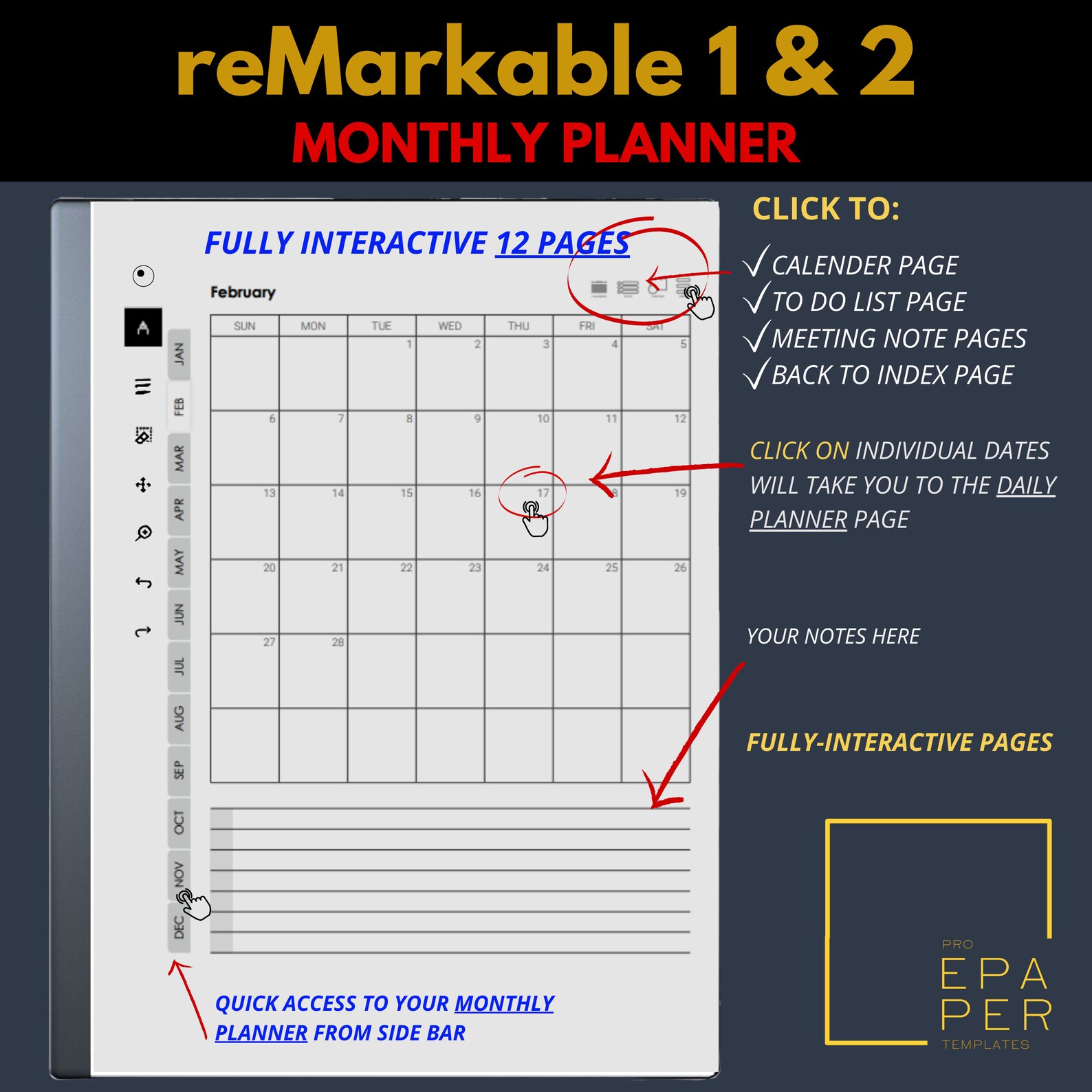 Remarkable 2 Templates Bundle hyperlinks 2023 Planner for Remarkable 1 ...