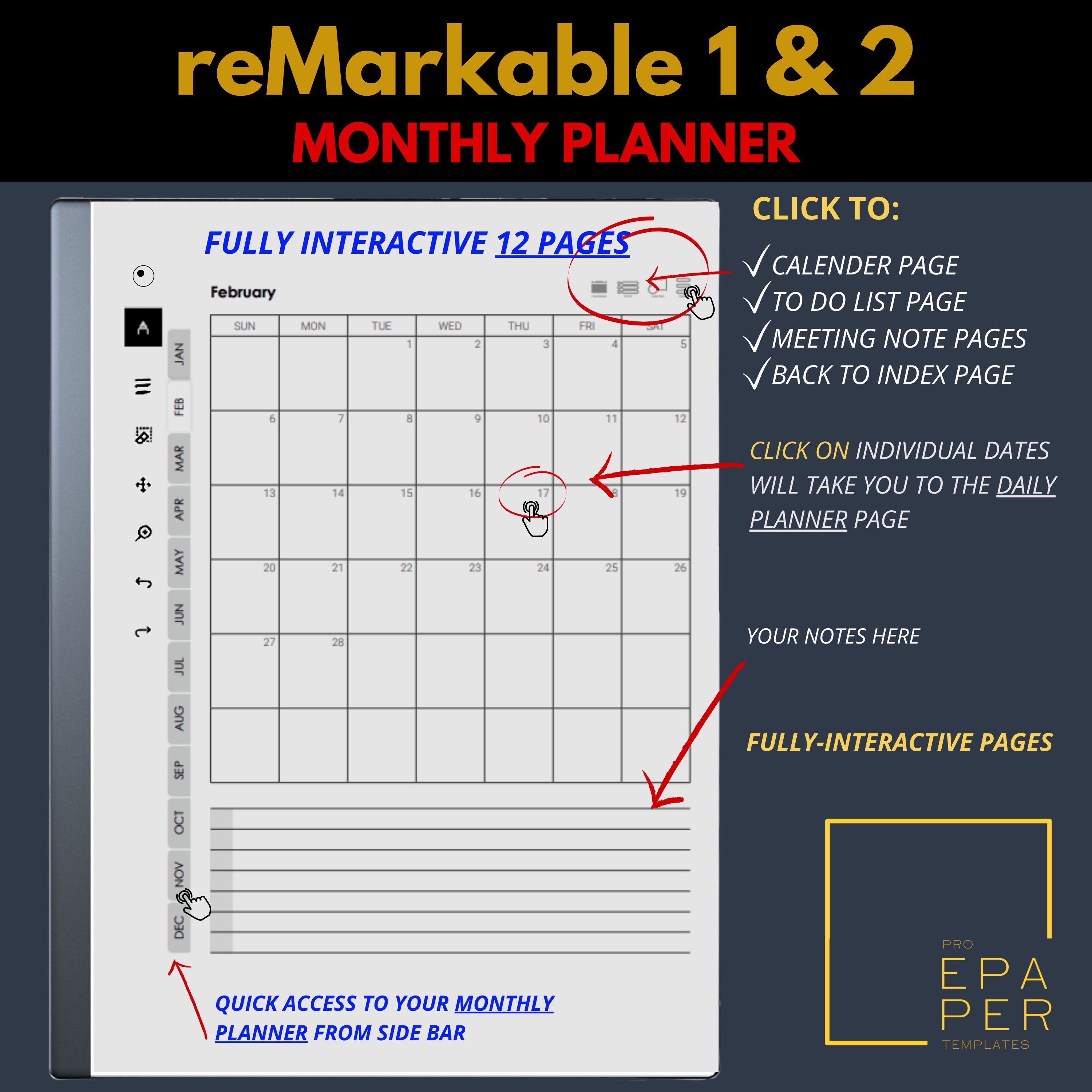 Remarkable 2 Templates Bundle hyperlinks 2023 Planner for Remarkable 1 ...