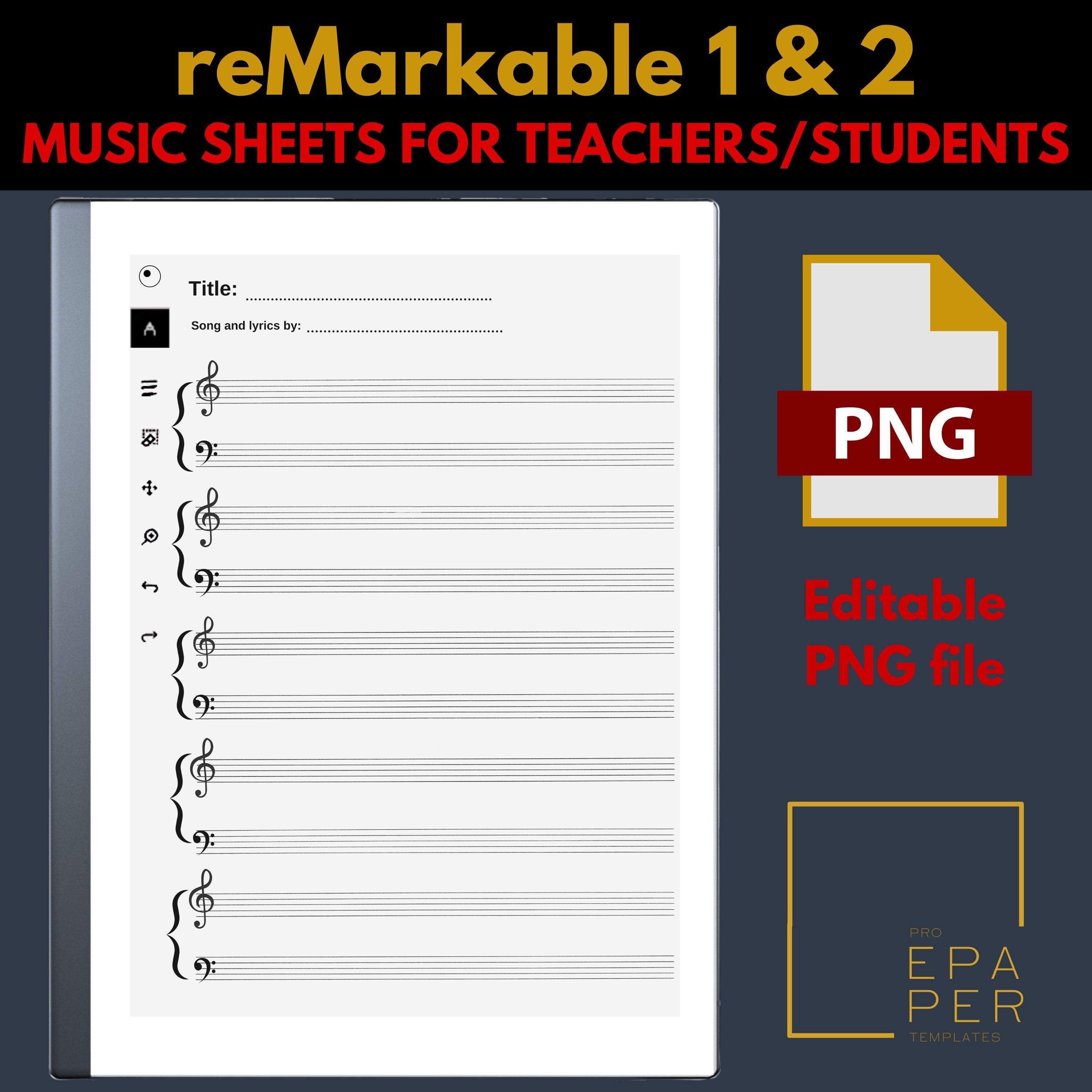 MUSIC SHEET REFILL for Remarkable Tablets | Staff Paper for Duets | for ...