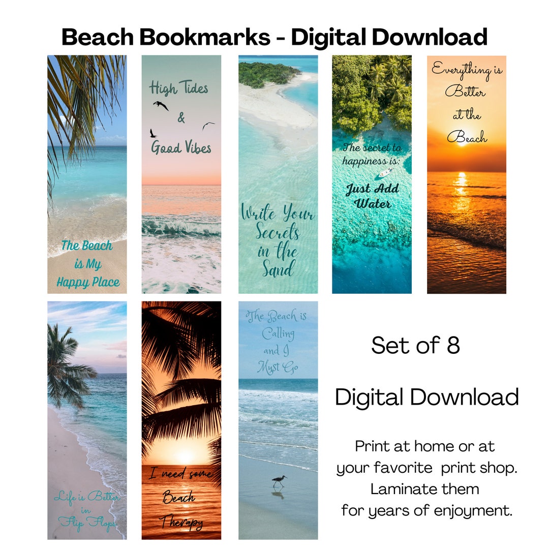 Beautiful Beaches Inspirational Bookmarks-set of 8 - Digital Bookmarks ...