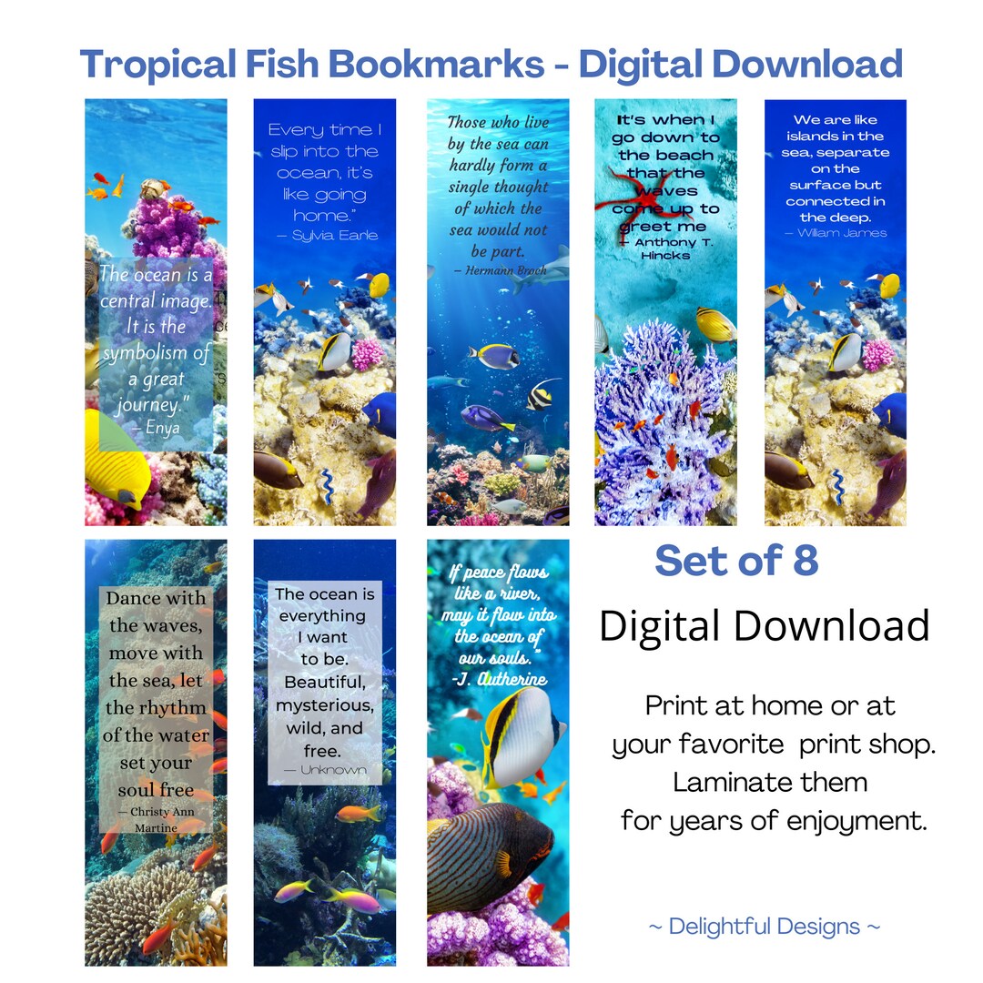 Colorful Tropical Fish Bookmarks-set of 8 Digital Bookmarks, Nature ...