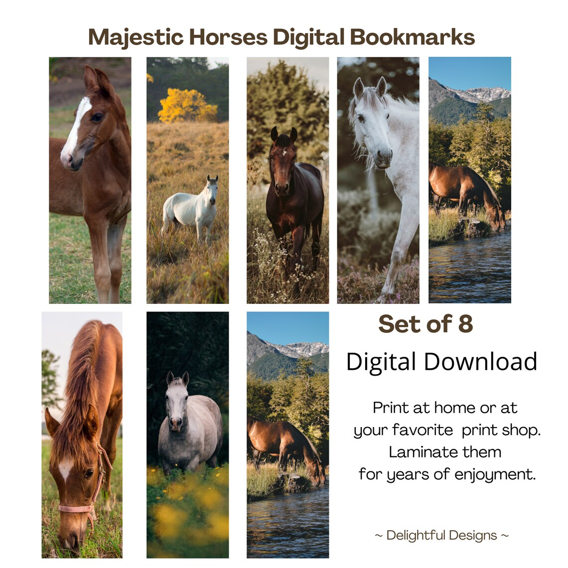 Majestic Horses Bookmarks-set of 8 - Digital Bookmarks, Nature ...