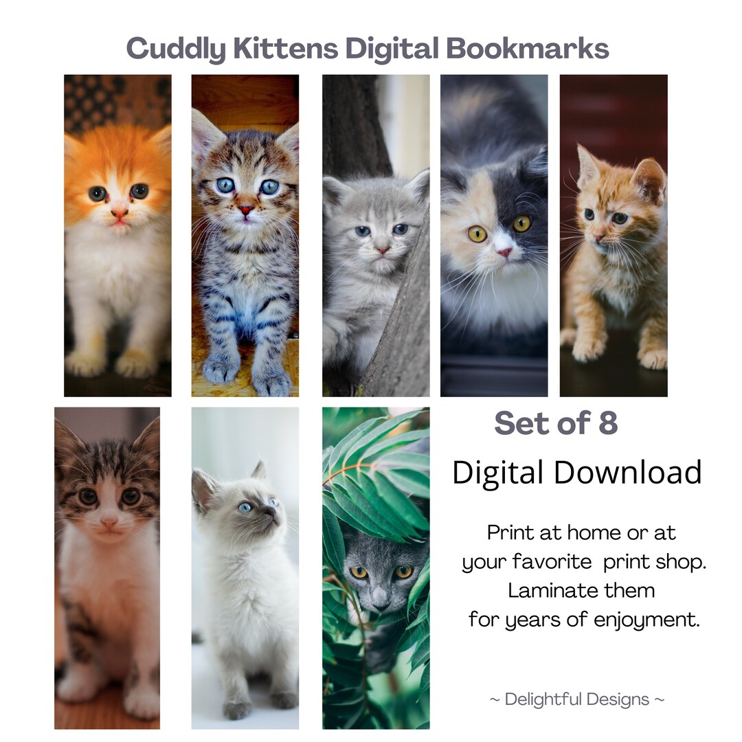 Cuddly Kittens Bookmarks-set of 8 - Digital Bookmarks, Adorable Cats ...