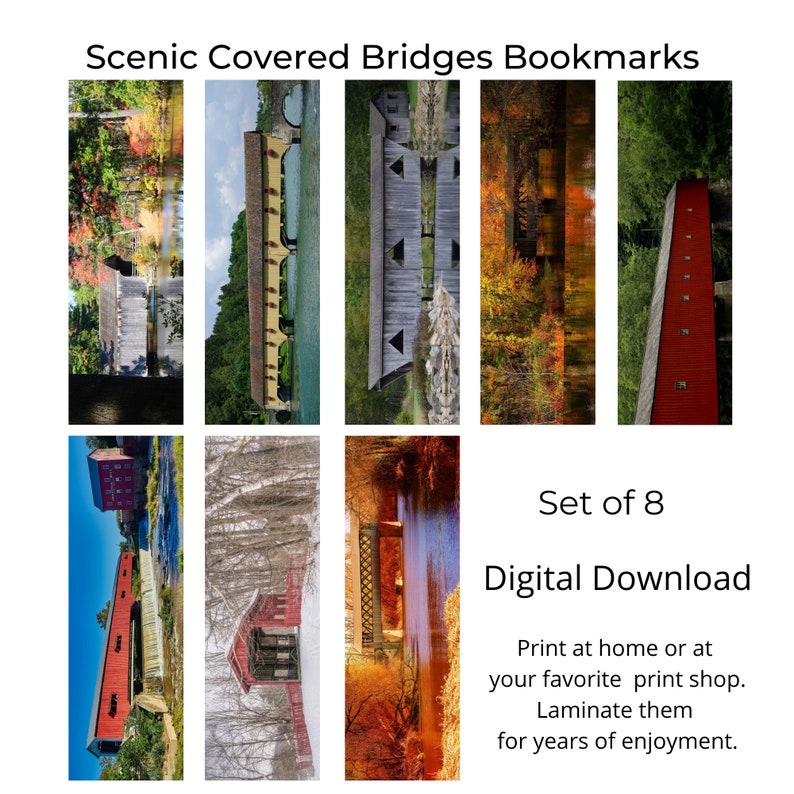 Scenic Covered Bridges Bookmarks - Set of 8 - Digital Bookmarks, Nature ...