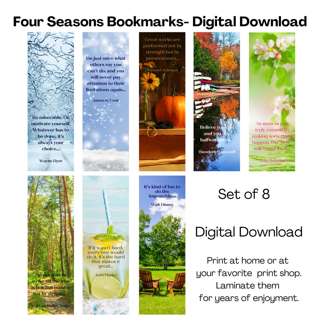 Four Seasons Inspirational Bookmarks-set of 8 - Digital Bookmarks ...