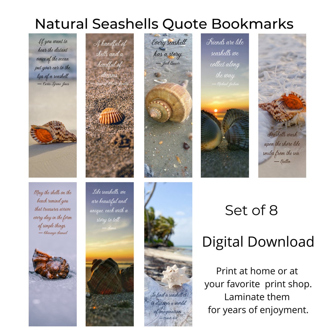 Natural Seashells Bookmarks With Quotes - Set of 8 - Digital Bookmarks ...