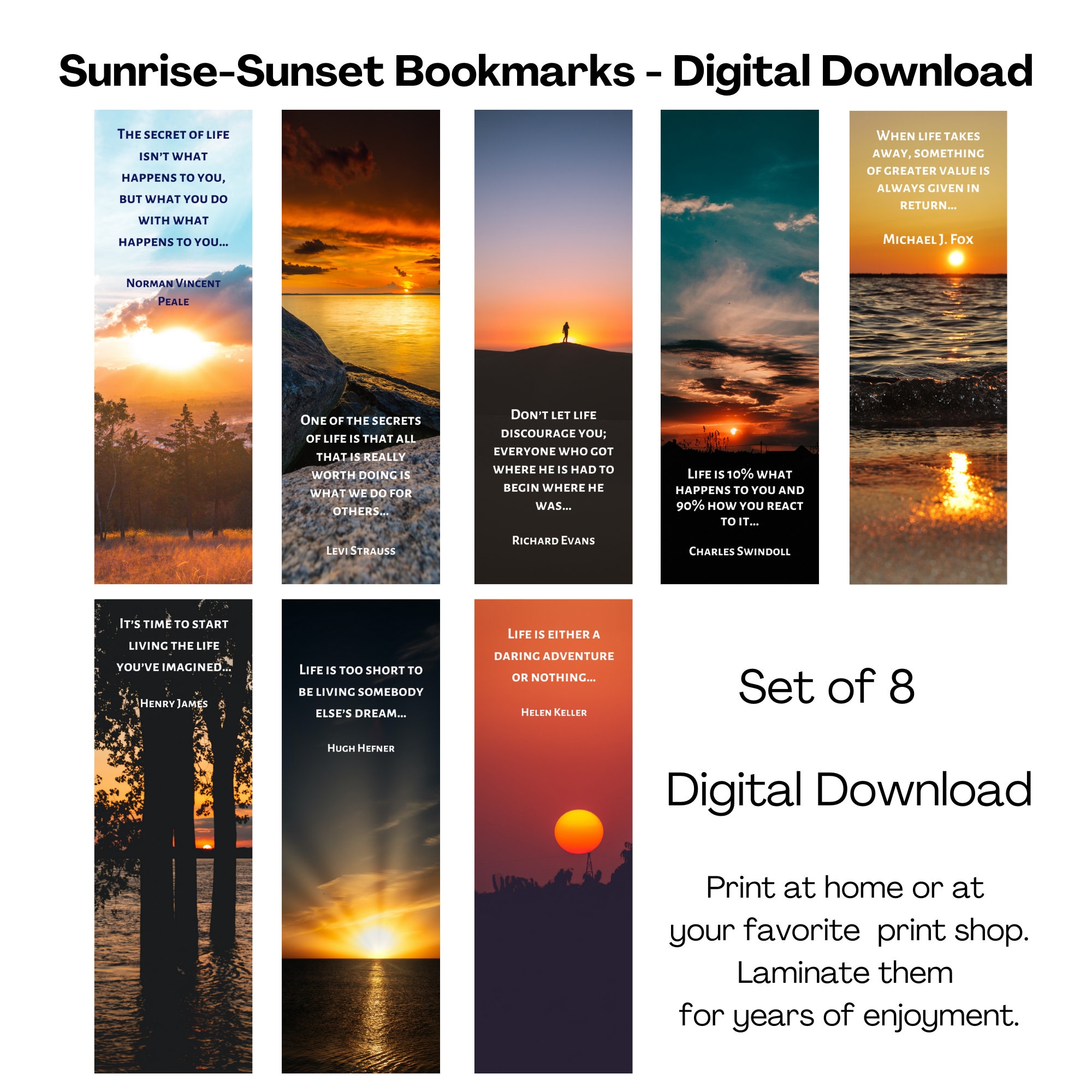Sunrise Sunset Bookmarks – Inspirational Quotes, Set of 8 (digital ...