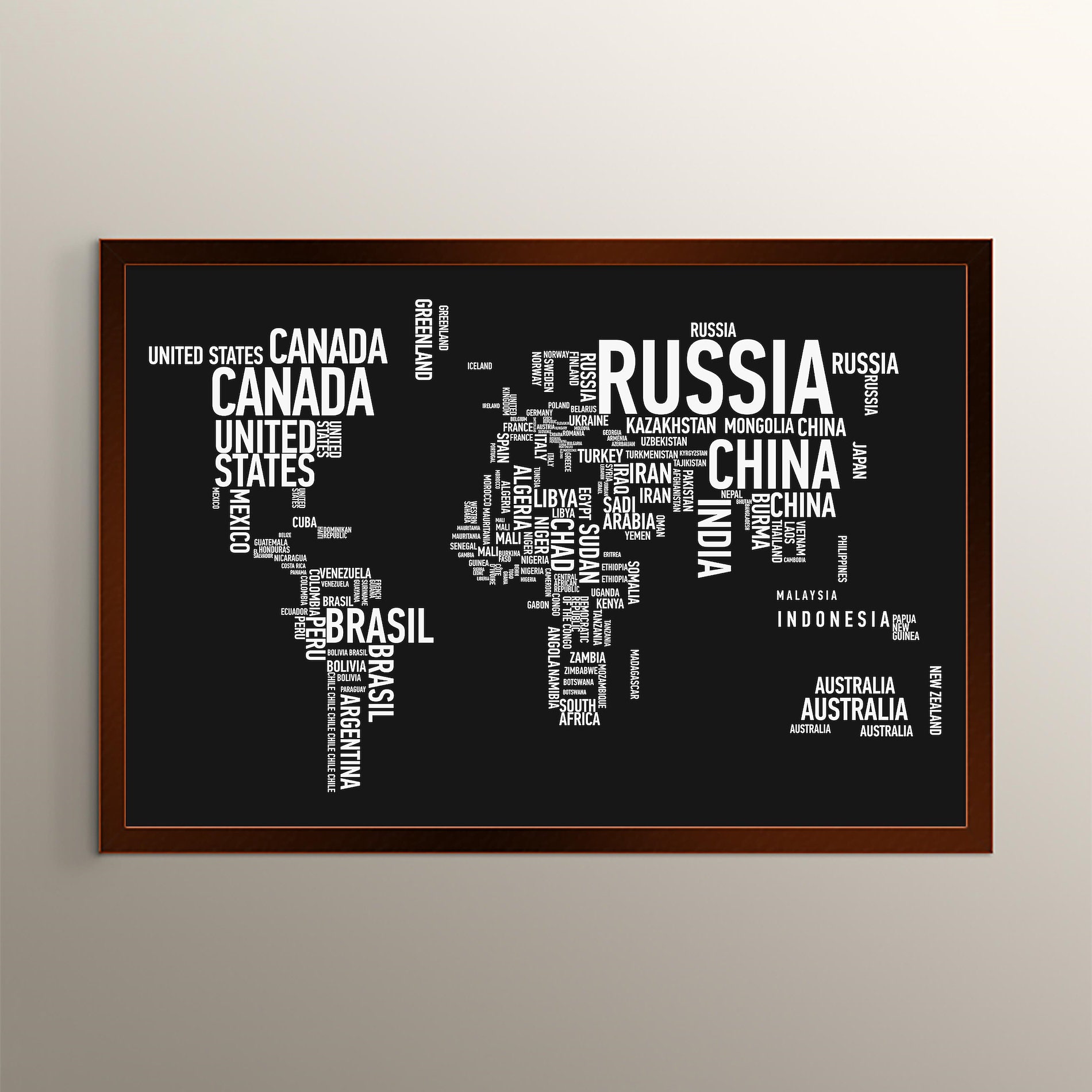 Typography World Map MDF Print Painting Wall Art World Map - Etsy