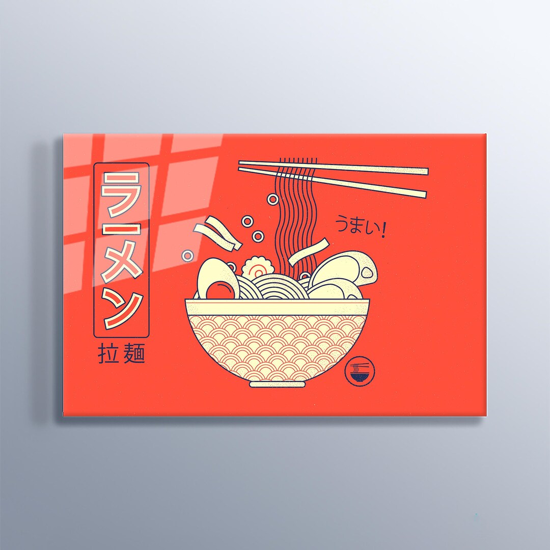 Retro Ramen Soup Poster High Quality Tempered Glass Painting Wall Art ...