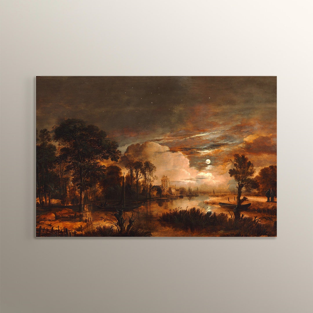 Moonlight Landscape With a View of the New Amstel River and Castle ...