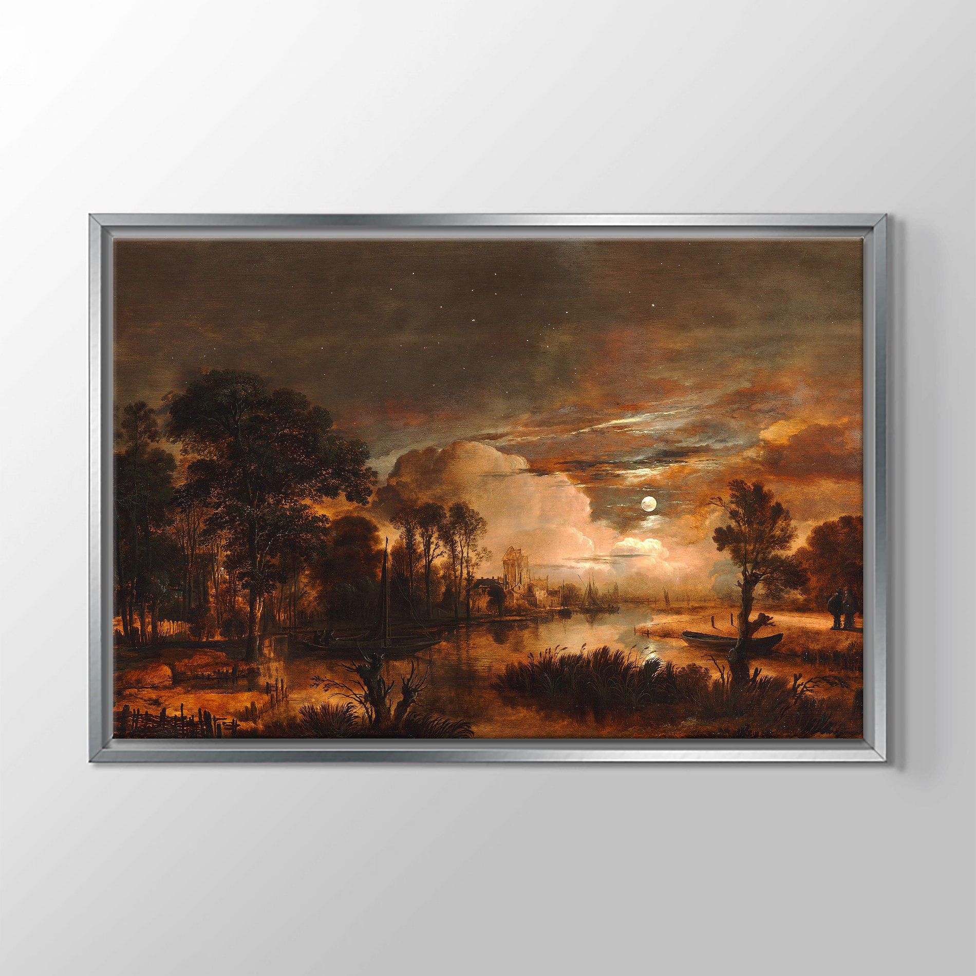 Moonlight Landscape With a View of the New Amstel River and Castle ...