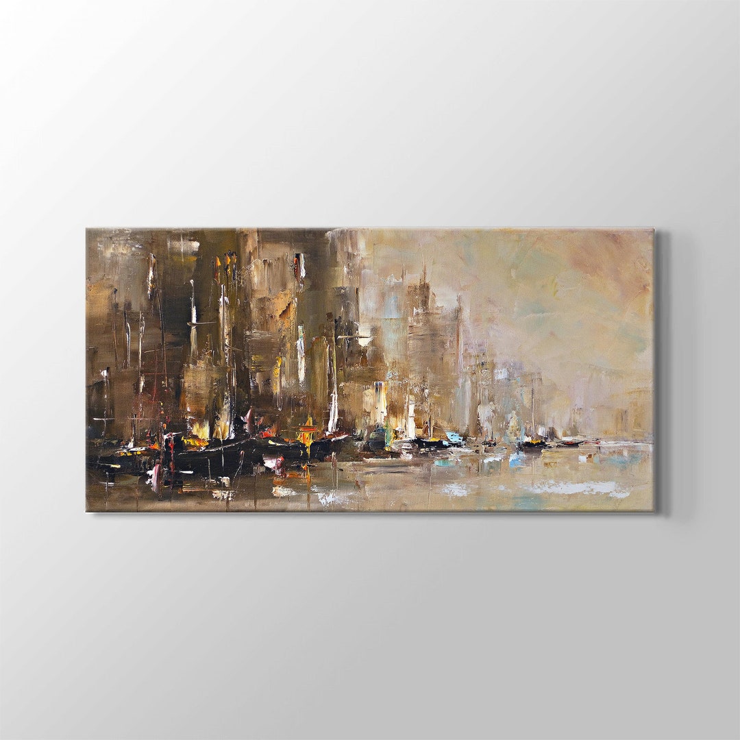 Abstract Design Harbor Painting Wall Art Print on Canvas Home Living ...