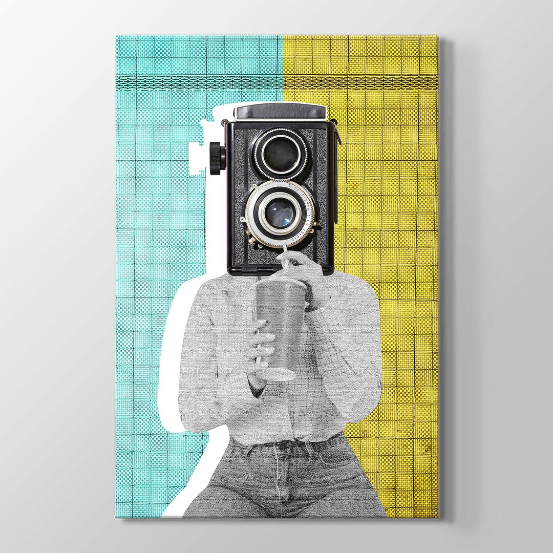 Camera Head Woman Retro Style Painting Print on Canvas Poster Print ...