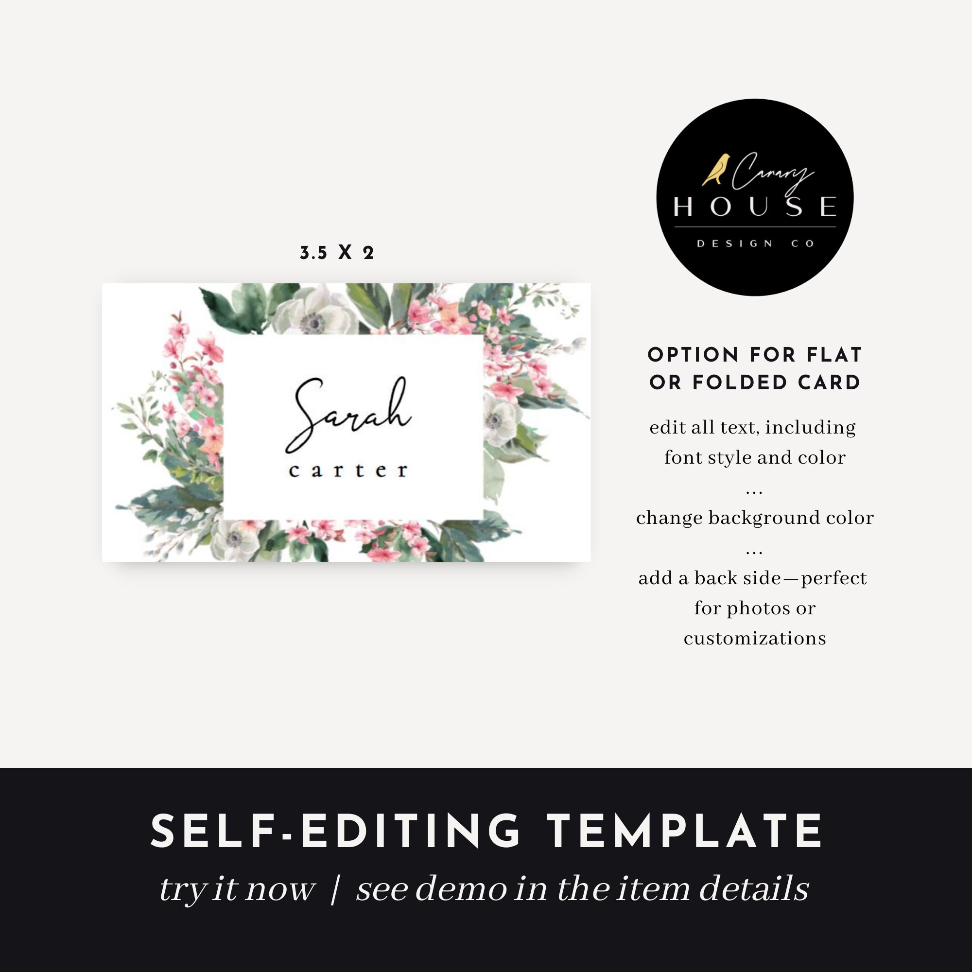 Floral Place Card Template, Printable Spring Place Cards, Editable ...