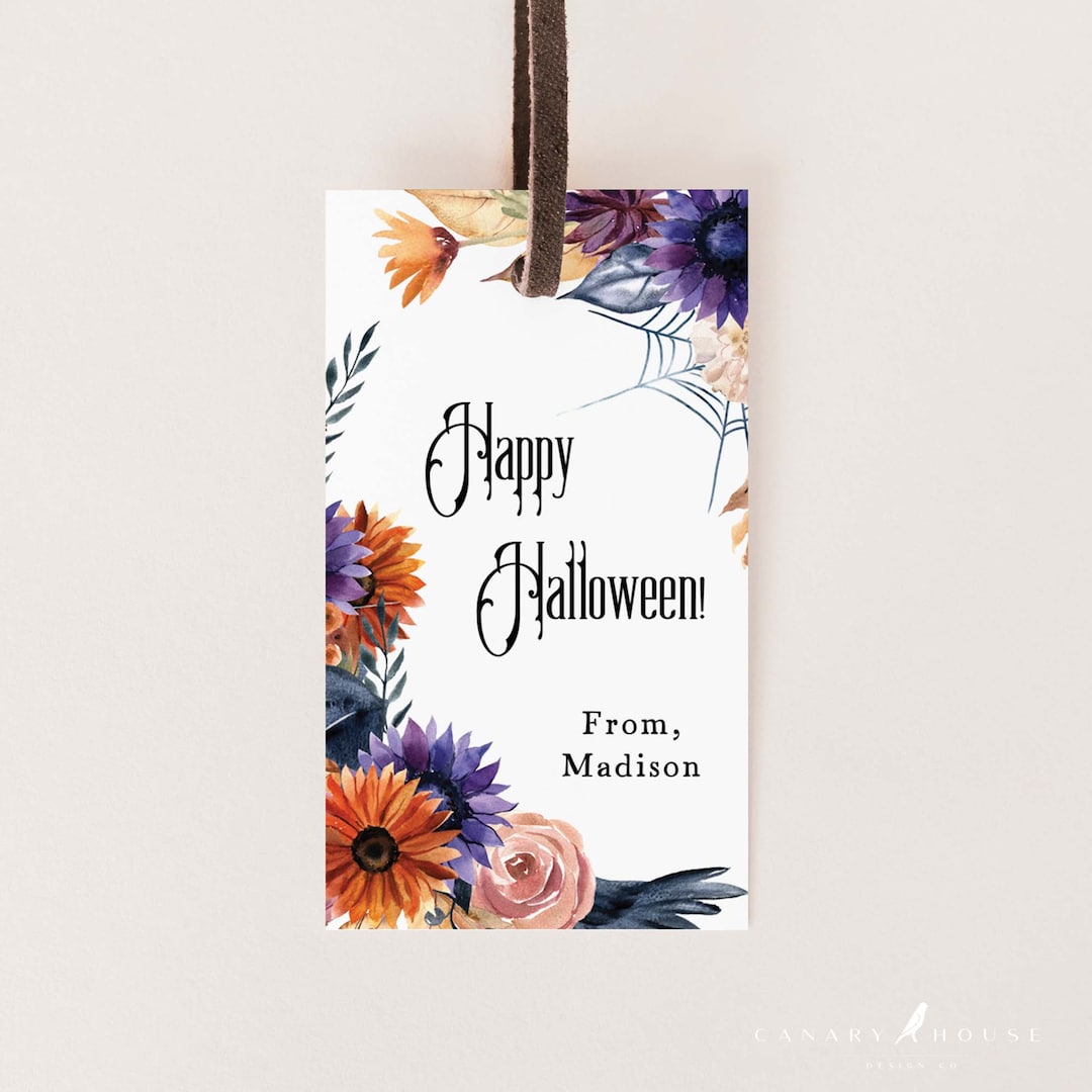 Halloween Gift Tag Template, Printable Floral Halloween Favor Tag ...