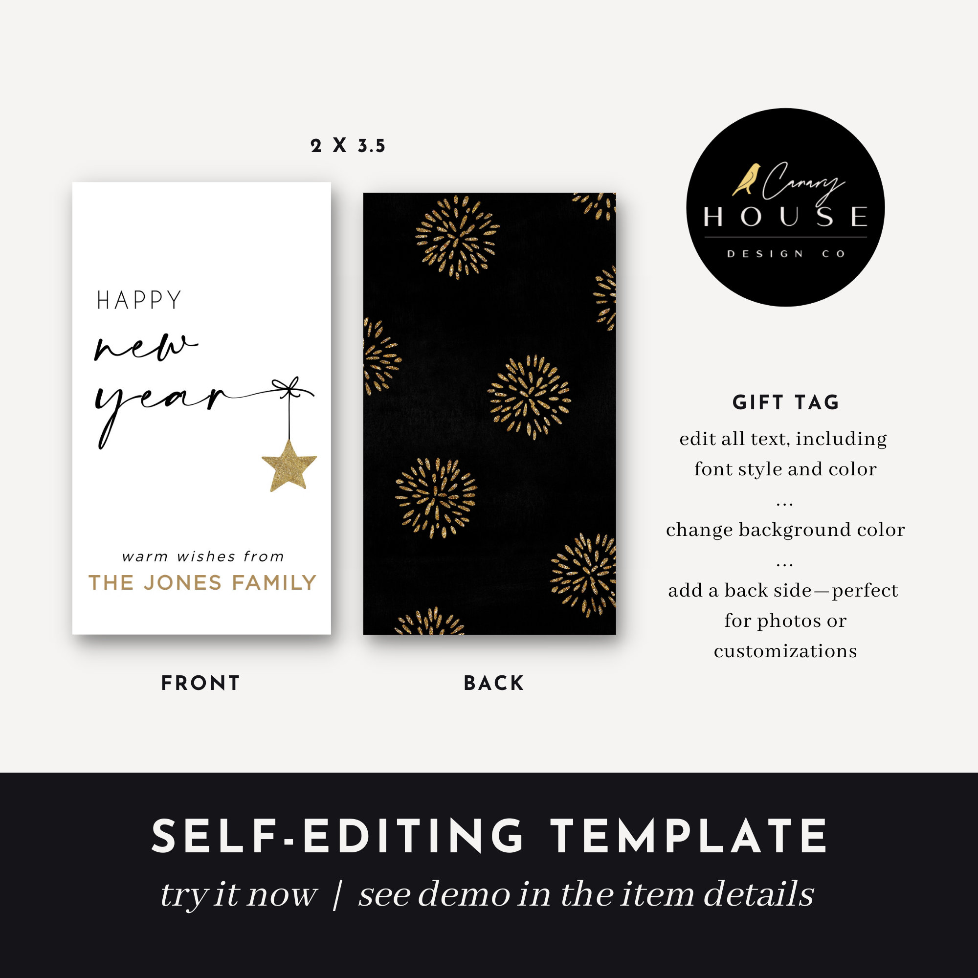 New Year's Gift Tag Template, Printable New Year's Favor Tag, Editable ...