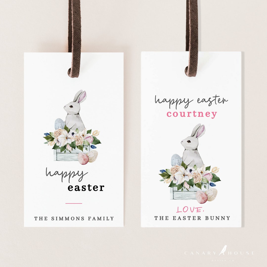 Easter Bunny Gift Tag Set, Printable Easter Favor Tag Template ...