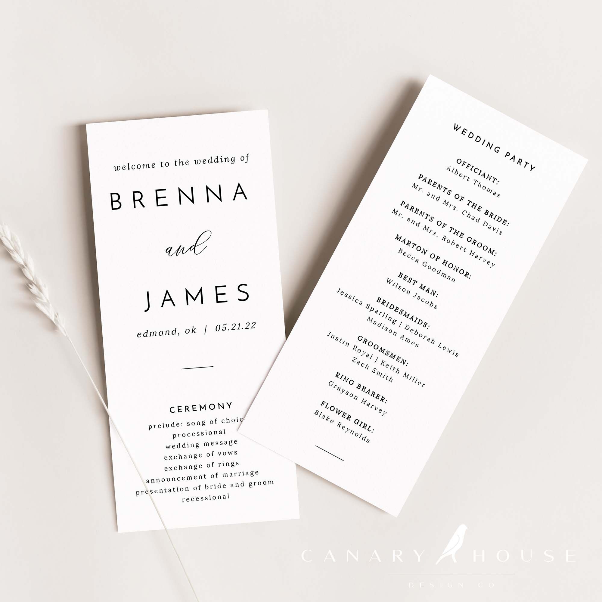 Elegant Wedding Program Printable Order of Service Editable - Etsy