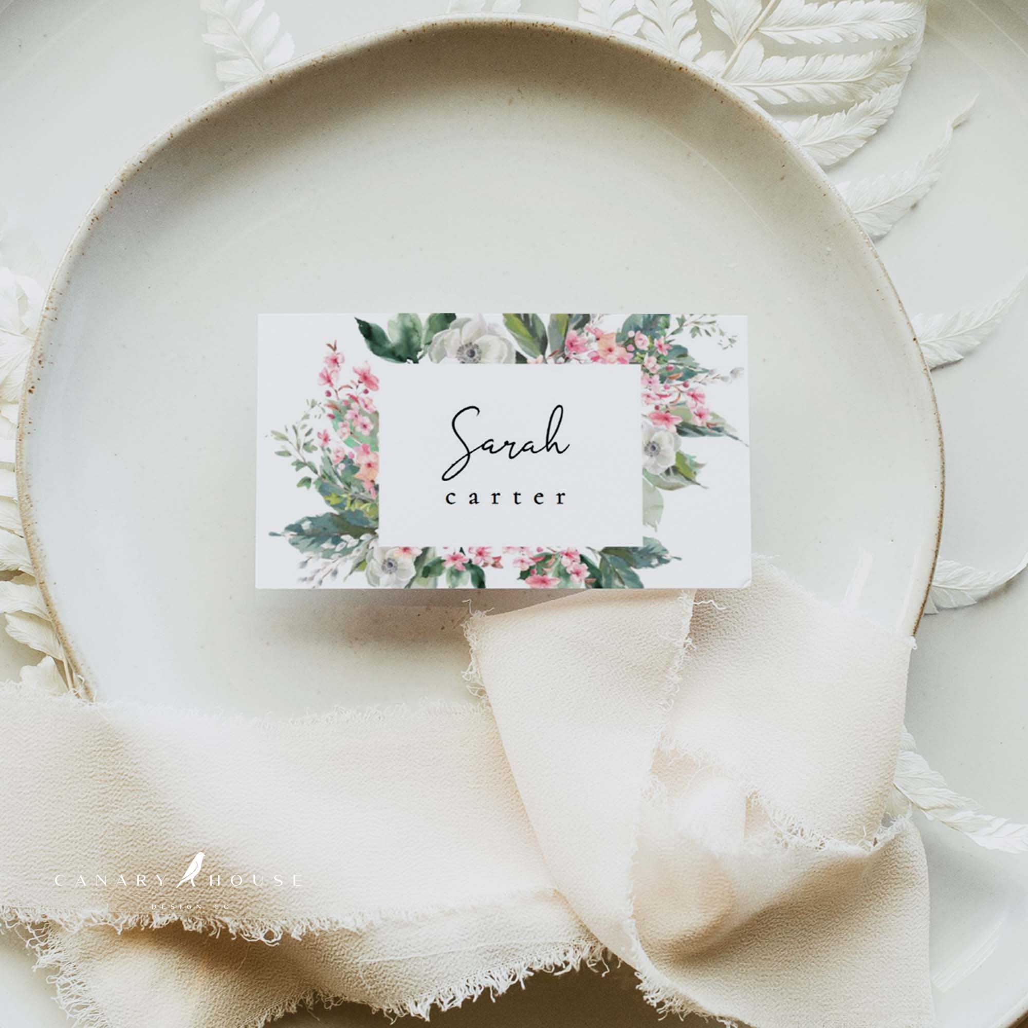 Floral Place Card Template, Printable Spring Place Cards, Editable ...