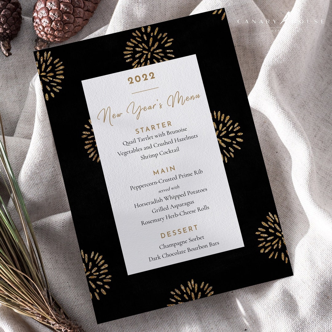 New Year's Menu, Dinner Menu, NYE Dinner Menu, Food Menu, Editable ...