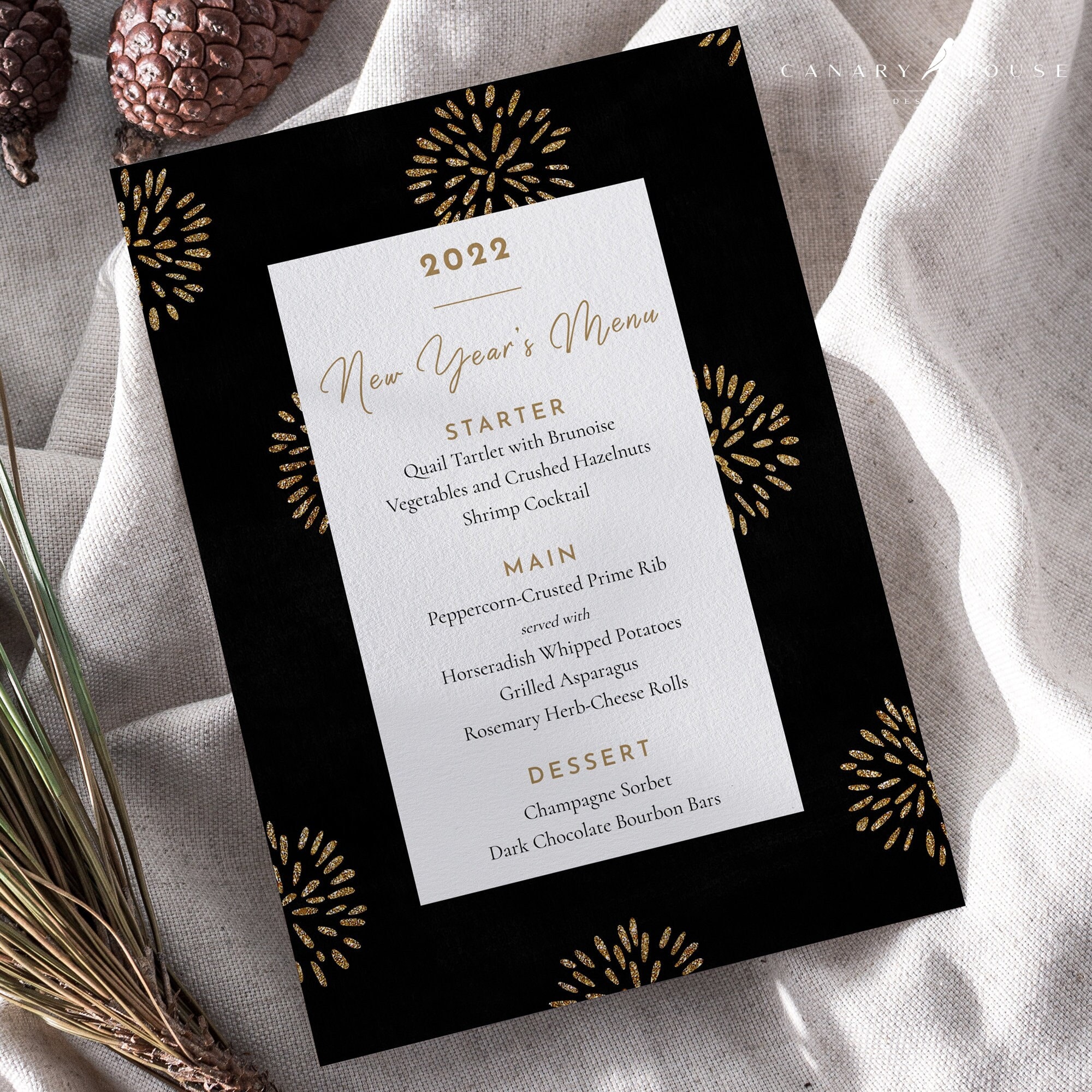 New Year's Menu, Dinner Menu, NYE Dinner Menu, Food Menu, Editable ...