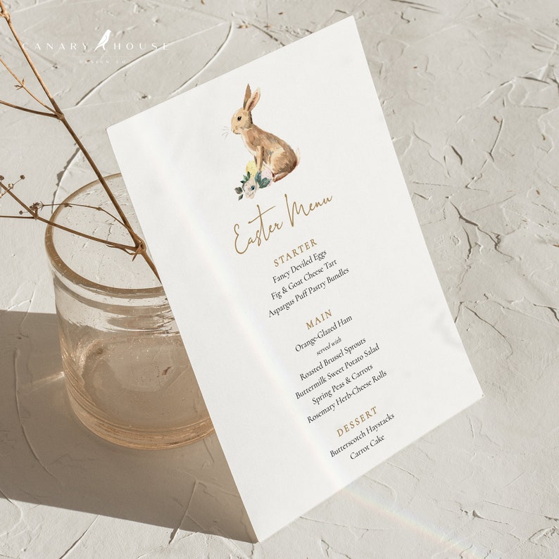 Easter Menu, Easter Brunch Menu, Watercolor Bunny Menu, Self-editable ...