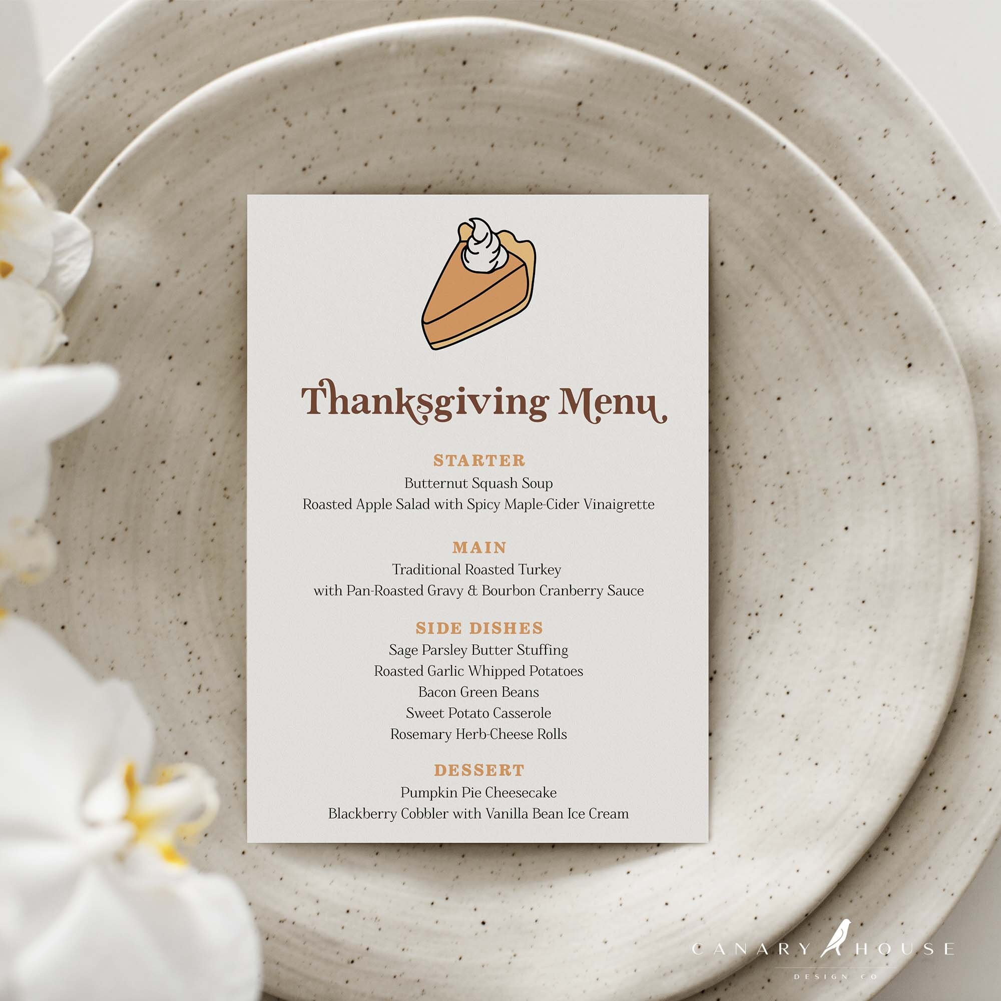 Thanksgiving Dinner Menu Template, Pumpkin Pie Friendsgiving Menu, Fall ...