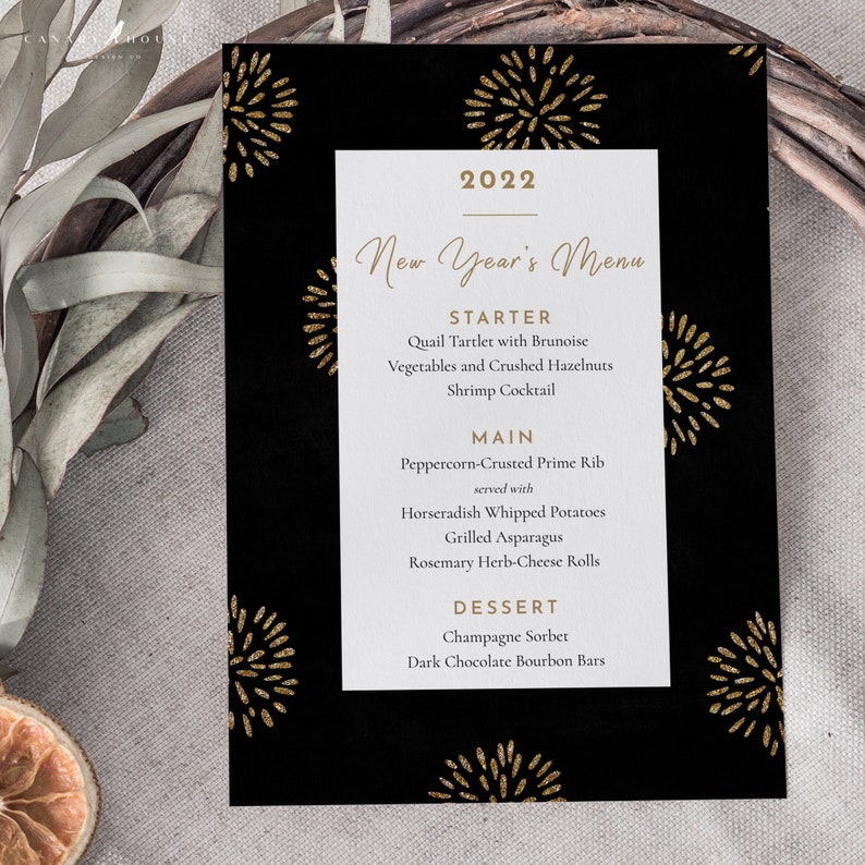 New Year's Menu, Dinner Menu, NYE Dinner Menu, Food Menu, Editable ...