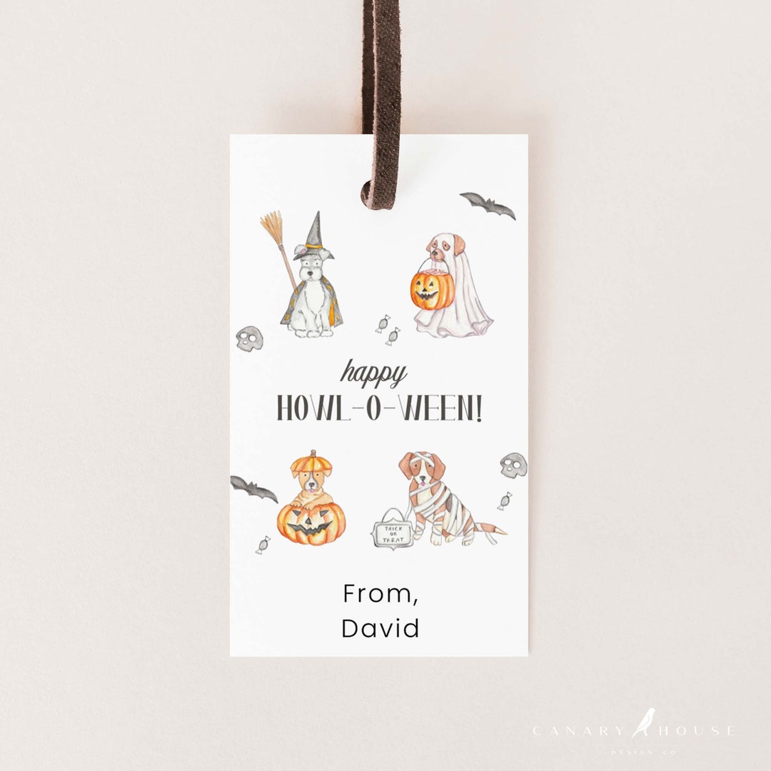 Watercolor Dog Halloween Gift Tag Template, Happy Howloween Dog Favor ...