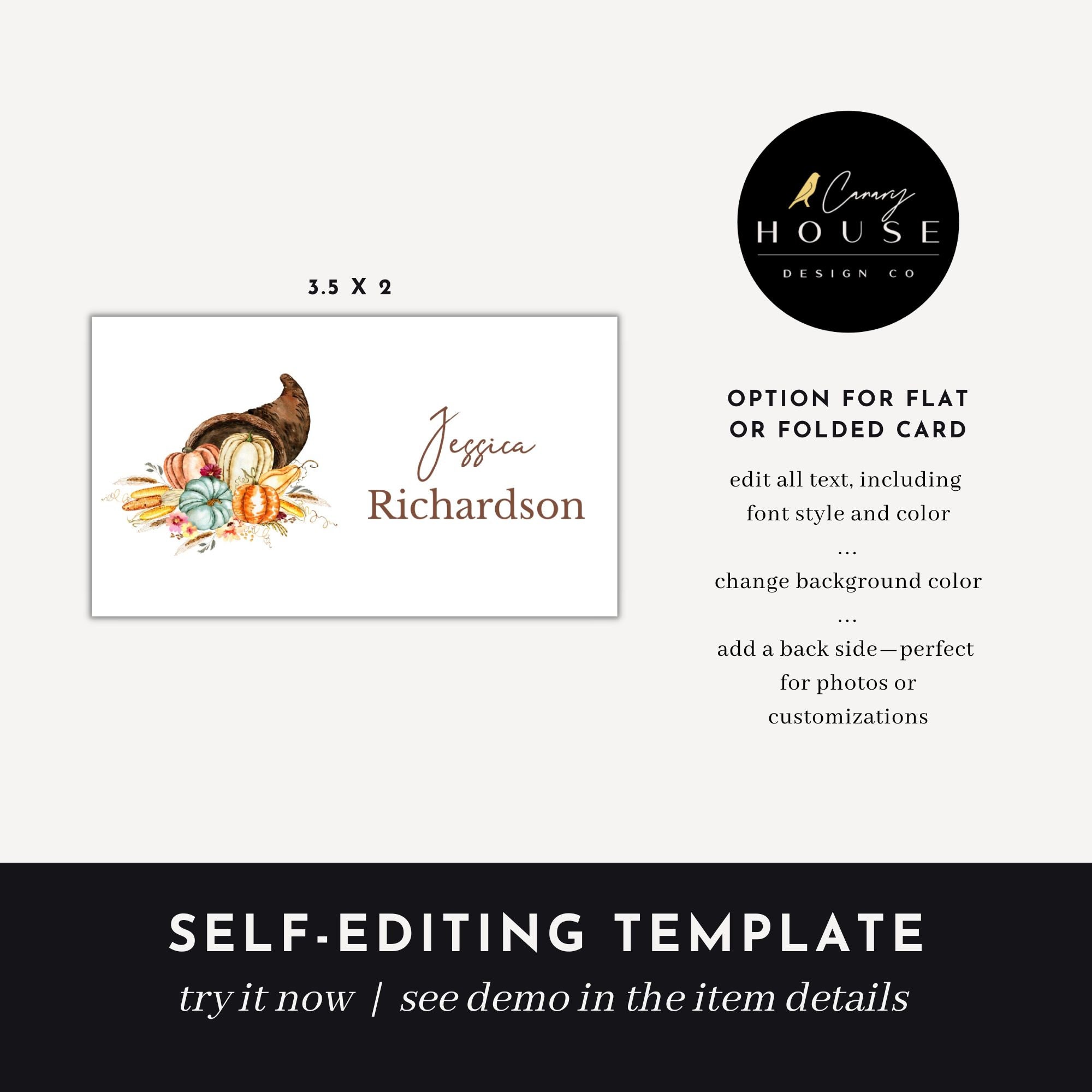 Thanksgiving Place Card Template, Classic Watercolor Cornucopia, Fall ...