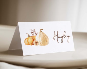 Thanksgiving Place Card Template, Classic Watercolor Cornucopia, Fall ...