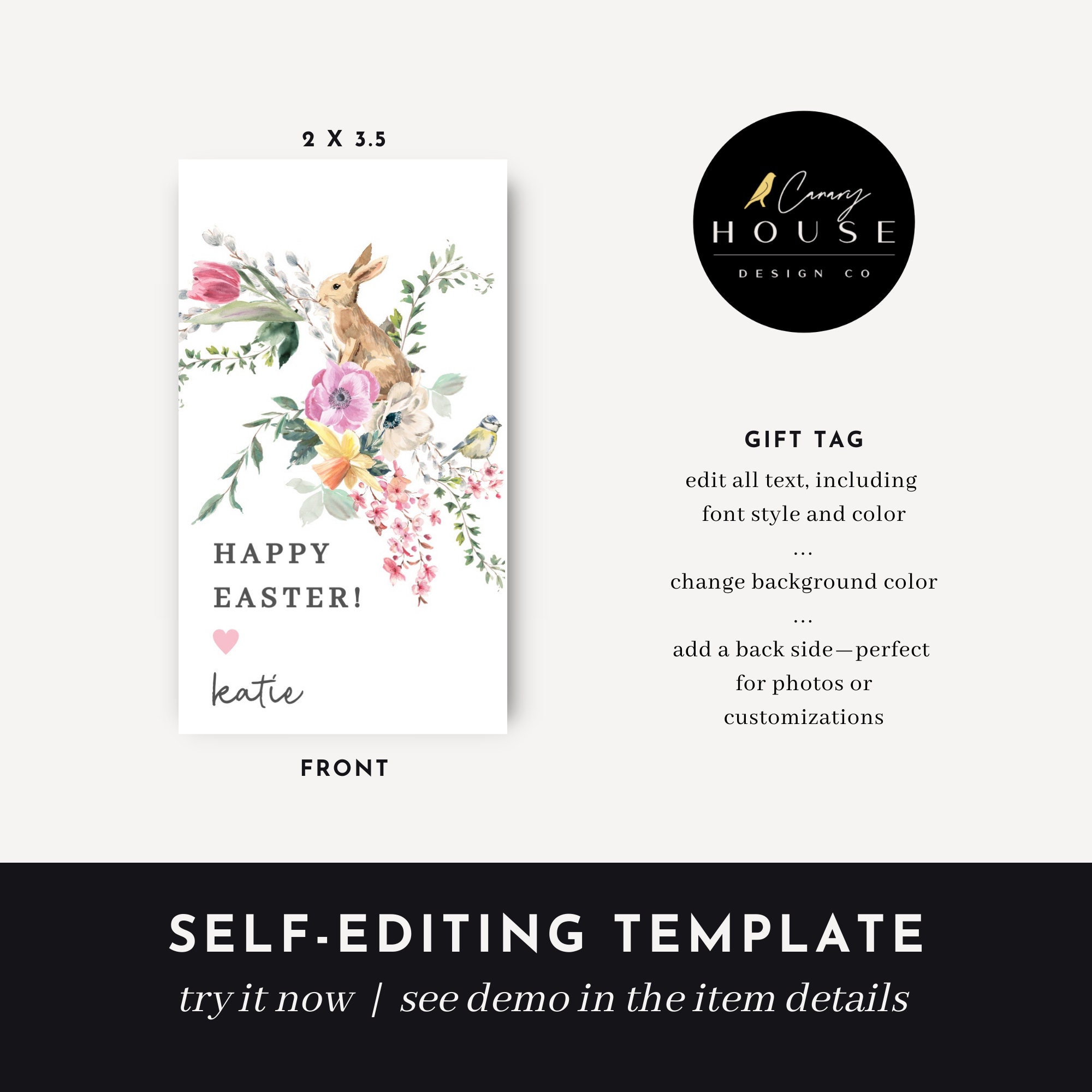 Easter Gift Tag Template, Printable Easter Favor Tag, Editable Easter ...