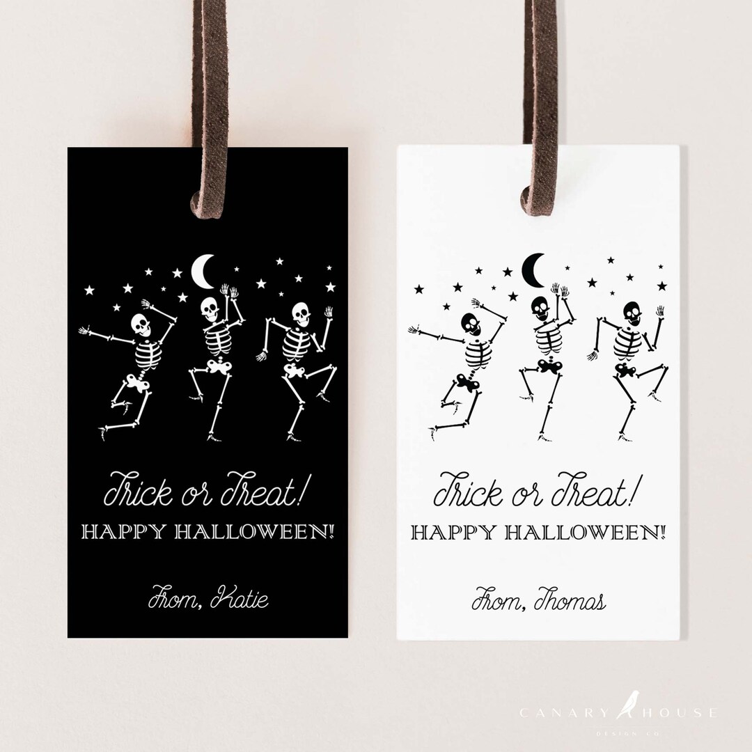 Dancing Skeletons Halloween Gift Tag Template, Printable Skeleton Favor ...