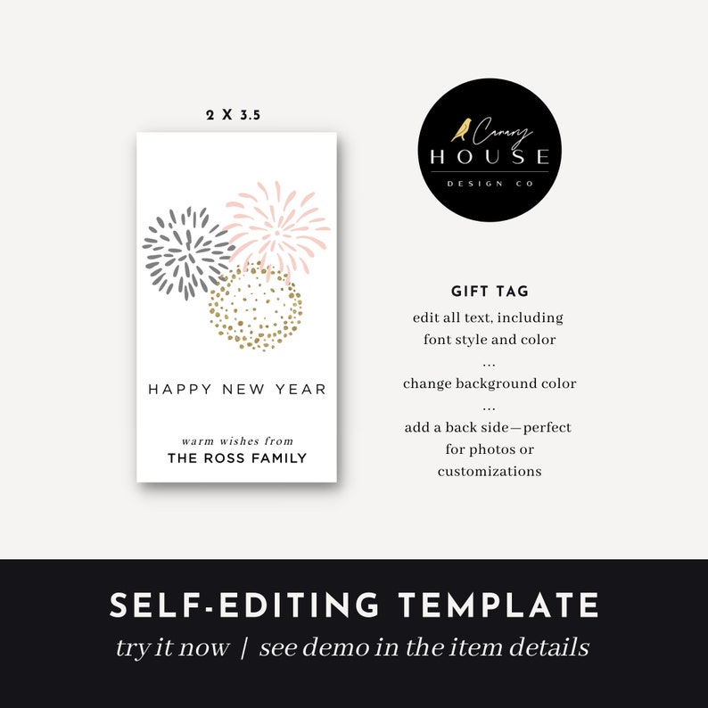 New Year's Gift Tag Template, Printable New Year's Favor Tag, Editable ...