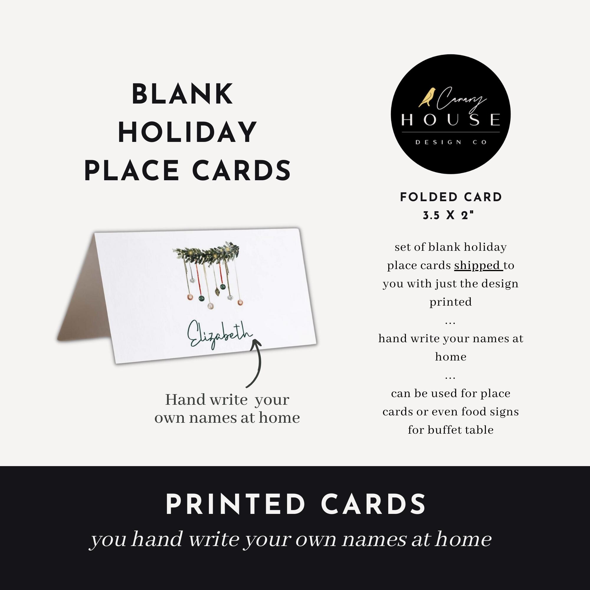 Christmas Place Cards, Blank Folded Place Cards, Watercolor Christmas ...