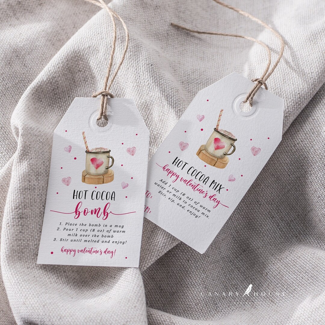 Valentine's Day Hot Chocolate Gift Tags, Printable Cocoa Directions ...