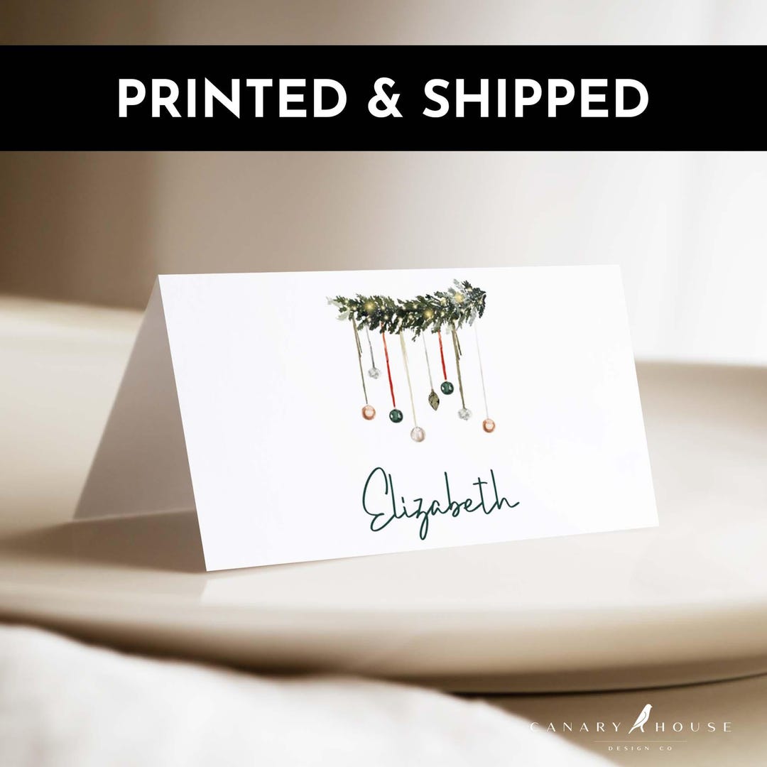 Christmas Place Cards, Blank Folded Place Cards, Watercolor Christmas ...