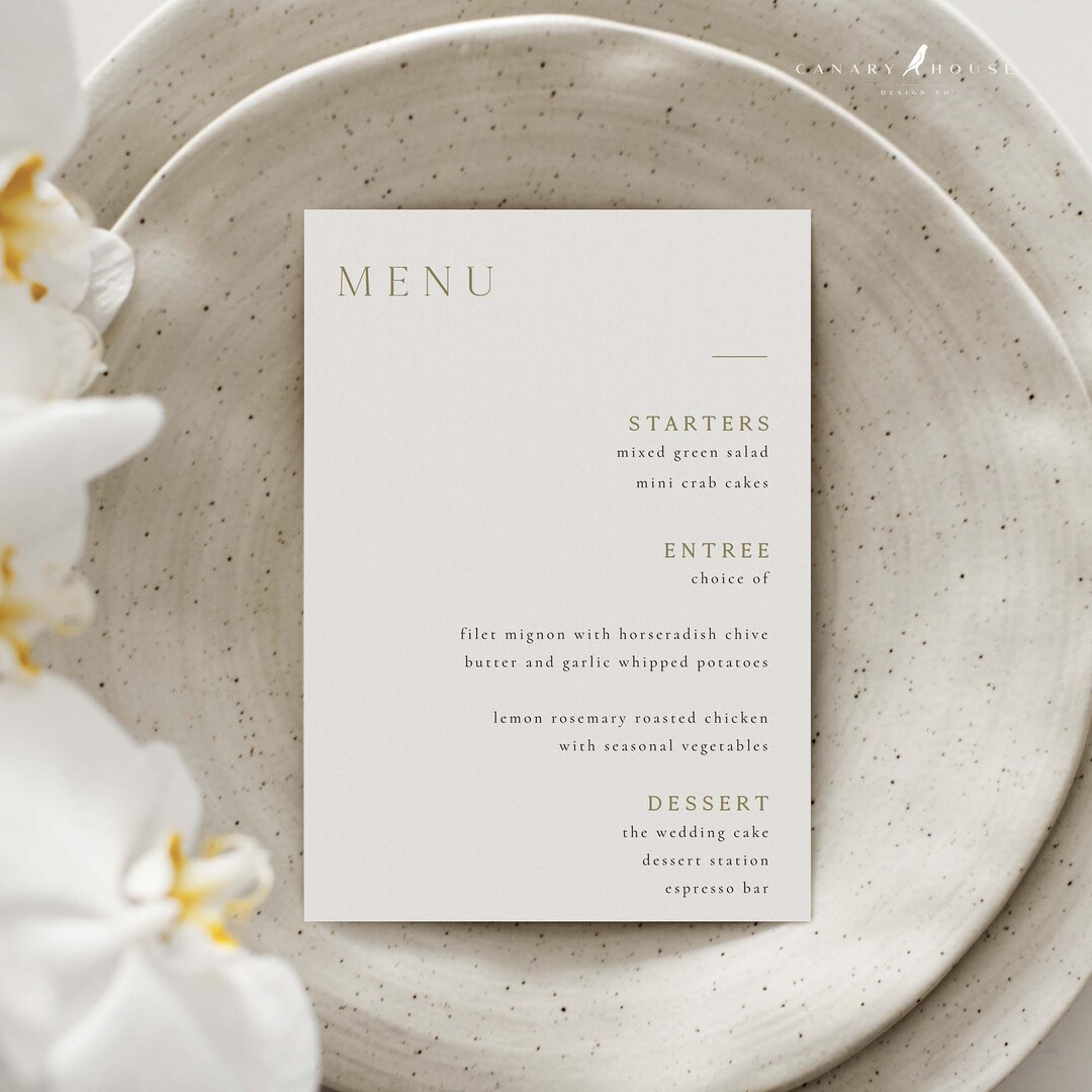 Modern Gold Wedding Menu Template, Minimal Wedding Menu, Printable Gold ...