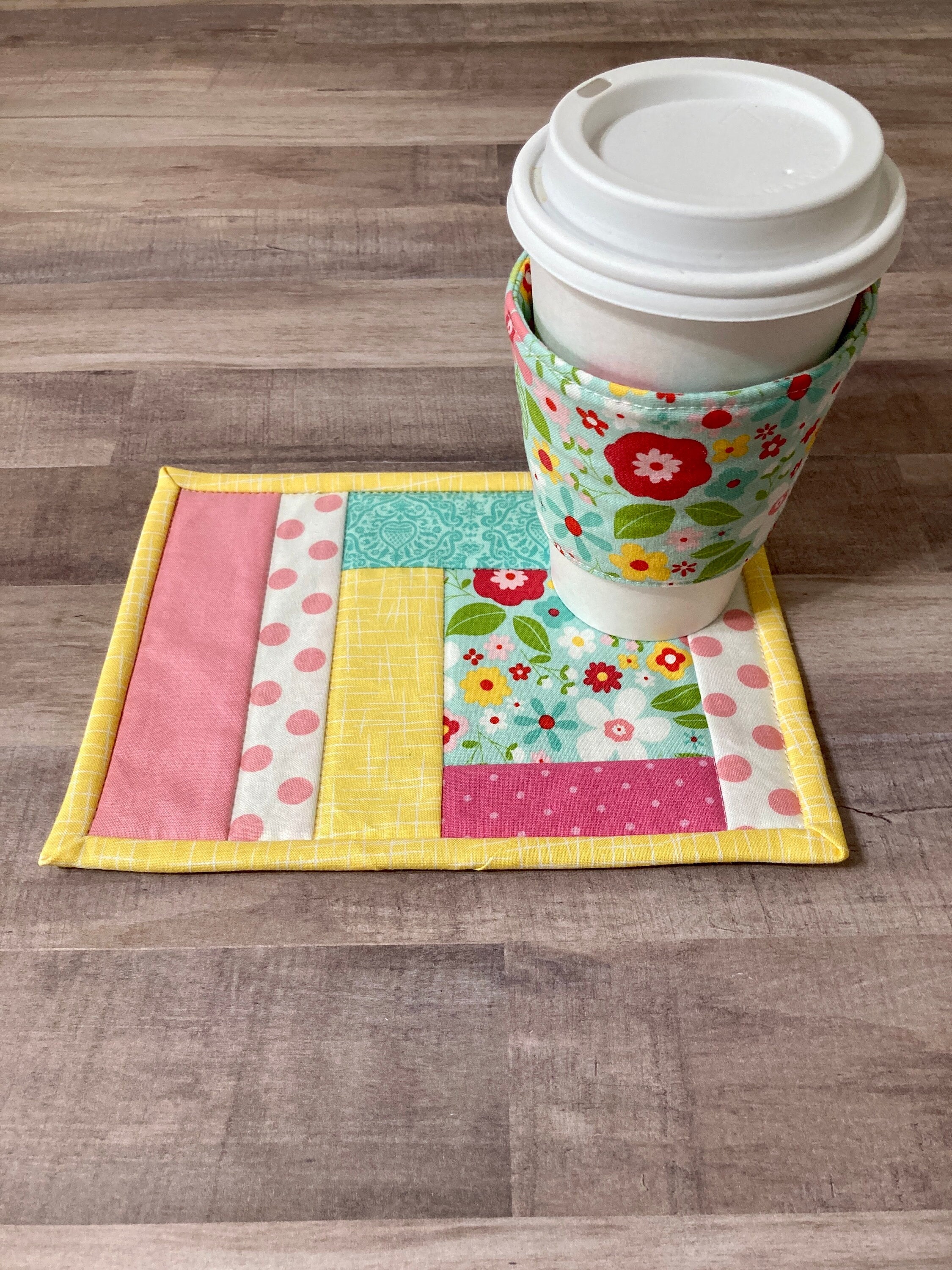 Handmade Quilted Mug Rug – Modern Log Cabin Style Snack Mat - Etsy